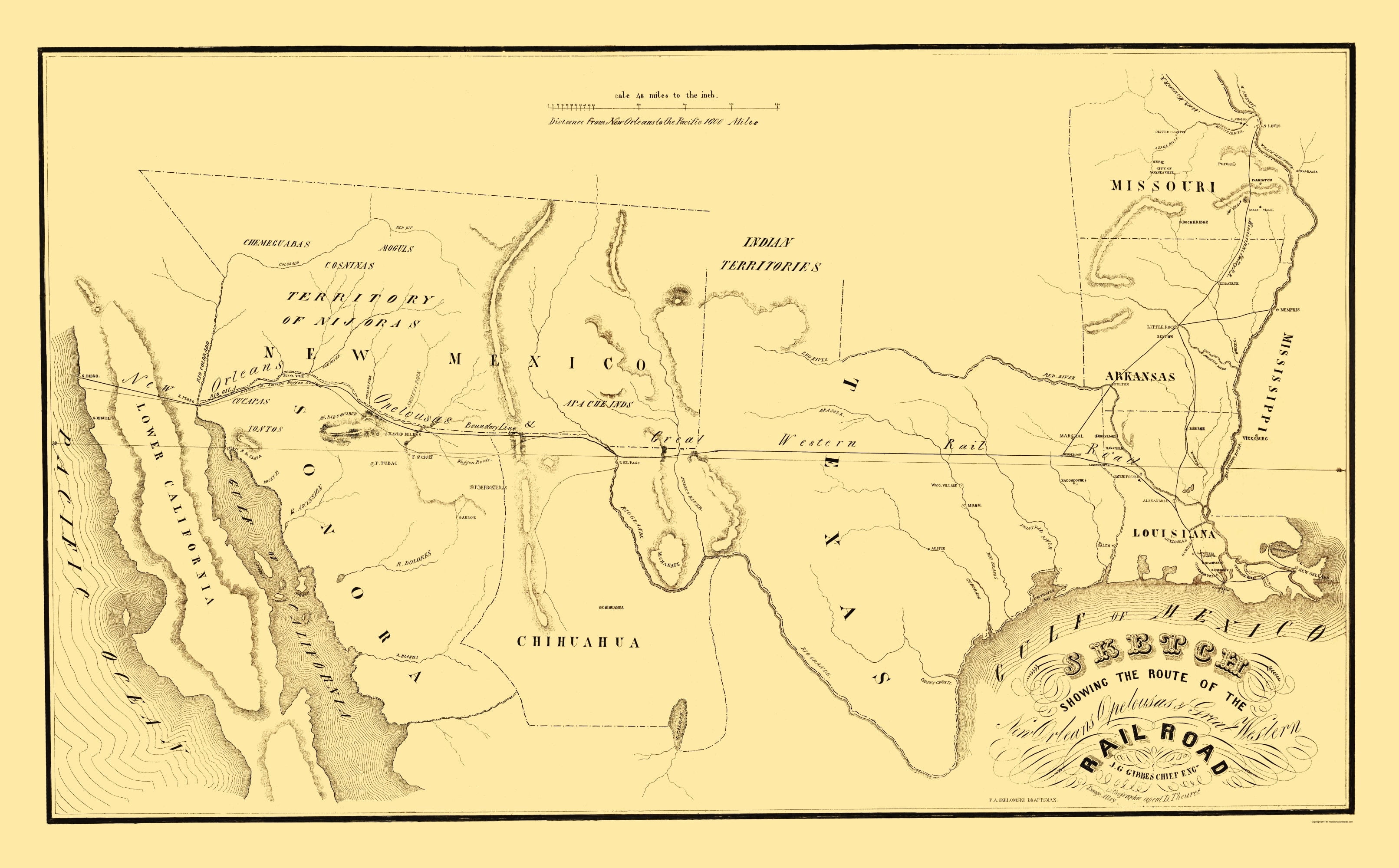 Railroad Map - New Orleans Opelousas and Great Western - Colton 1853 ...