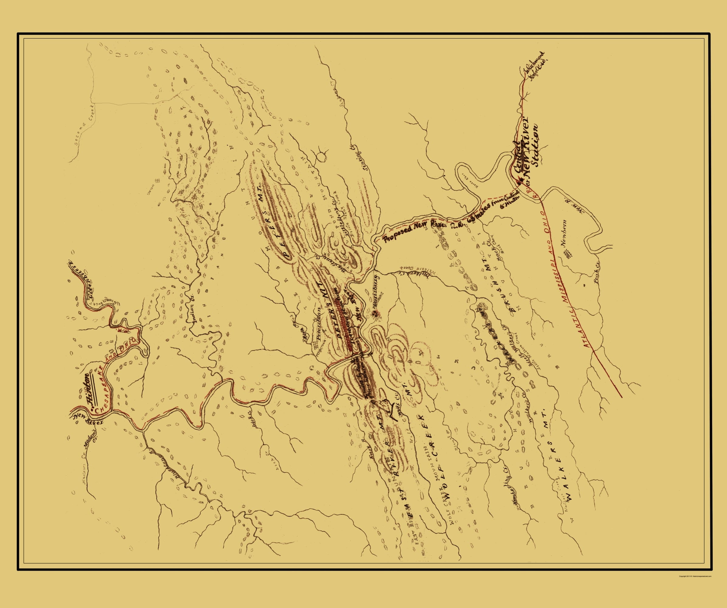 Railroad Map - New River Railroad - Hotchkiss 1880 - 23 x 27.48 ...