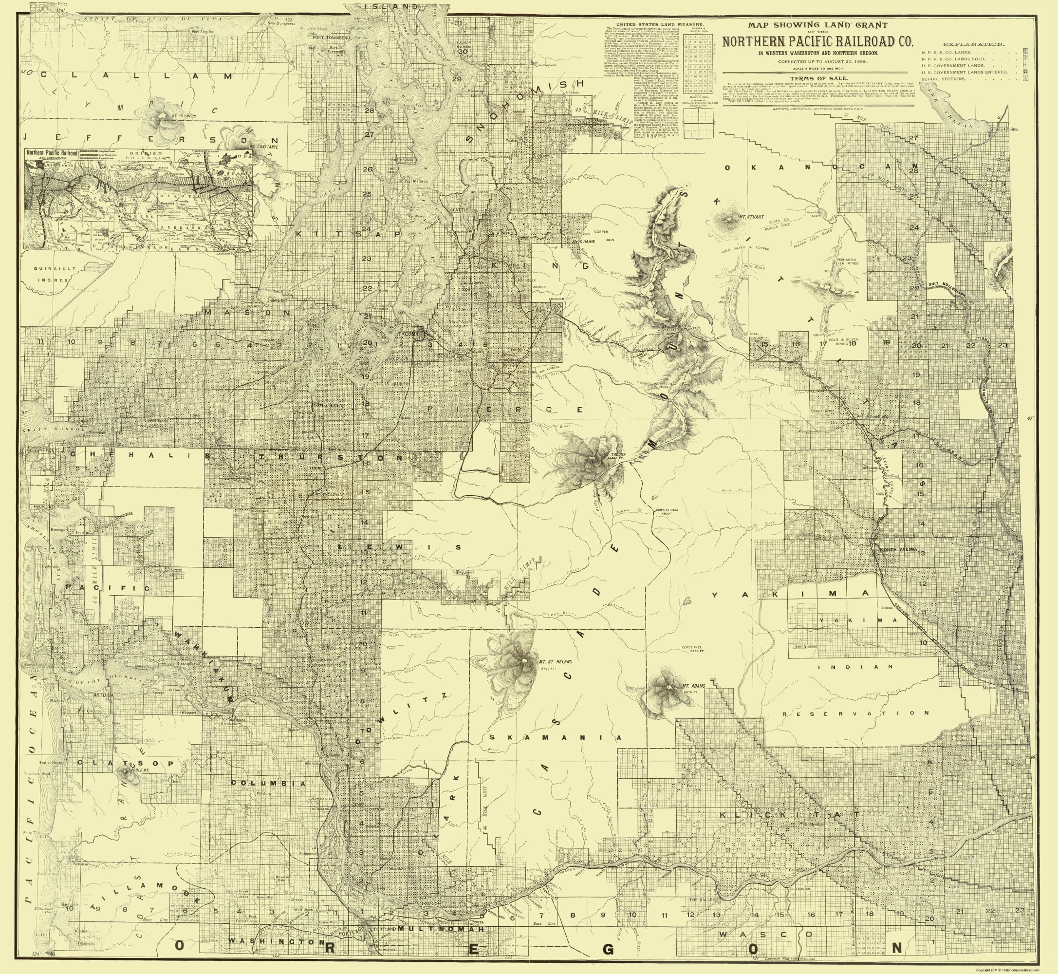 Railroad Map - Northern Pacific Railroad Land Grant - Matthews 1888 ...