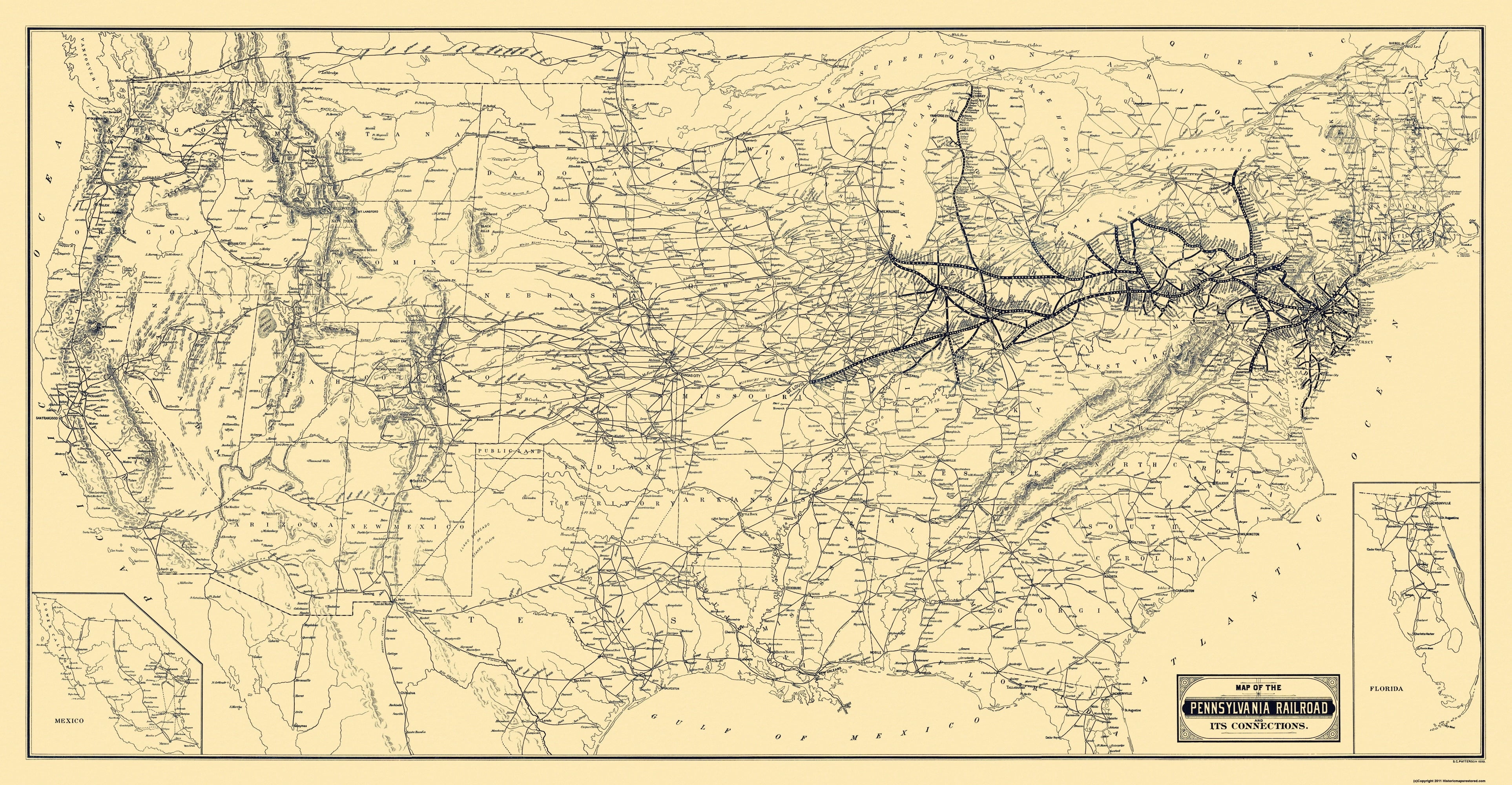 Railroad Map - Pennsylvania Railroad and Connections - Patterson 1889 ...