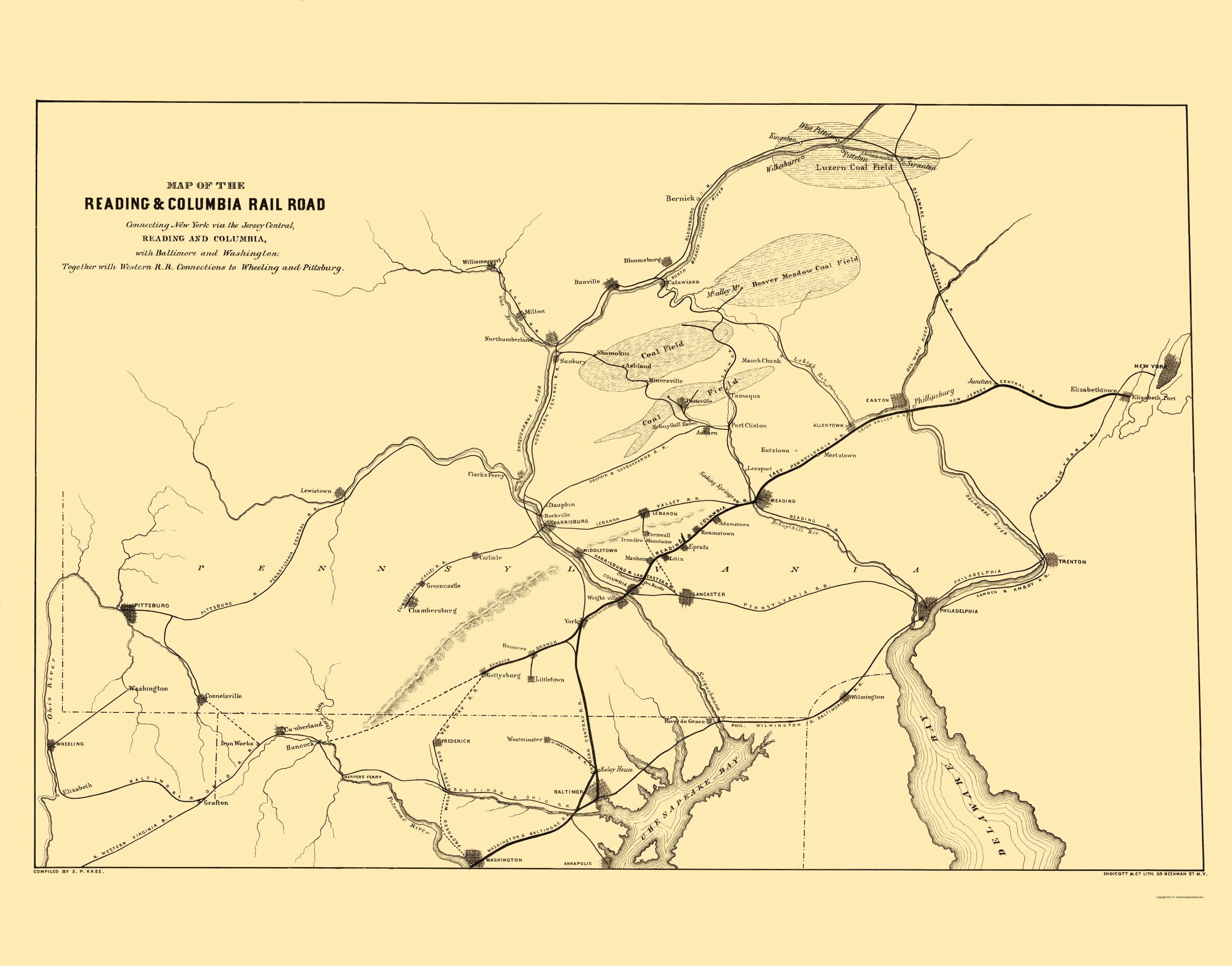 Railroad Map - Reading and Columbia Railroad - Endicott 1850 - 23 x 29 ...