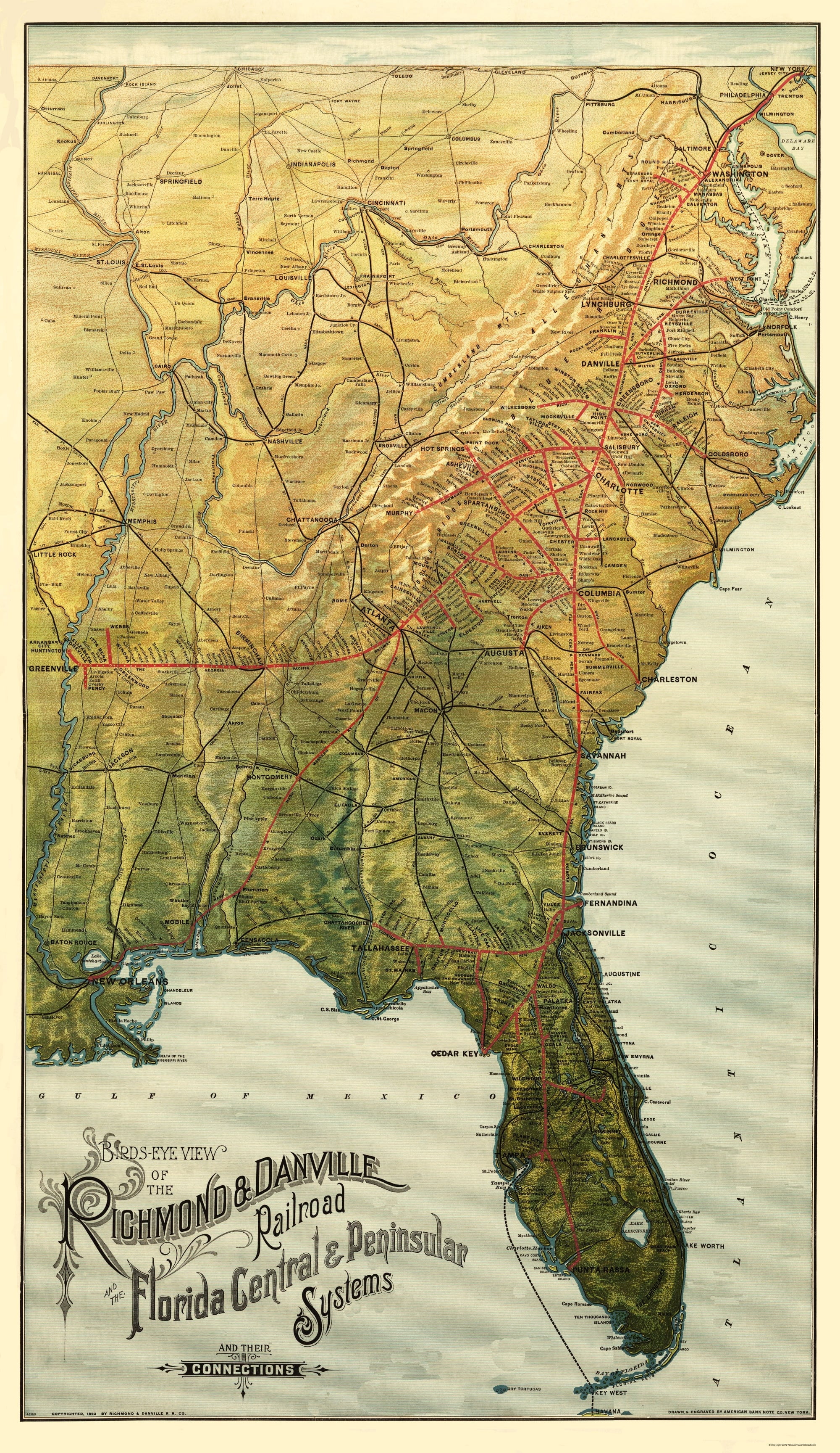 Railroad Map - Richmond and Danville Railroad - 1893 - 23 x 39 ...