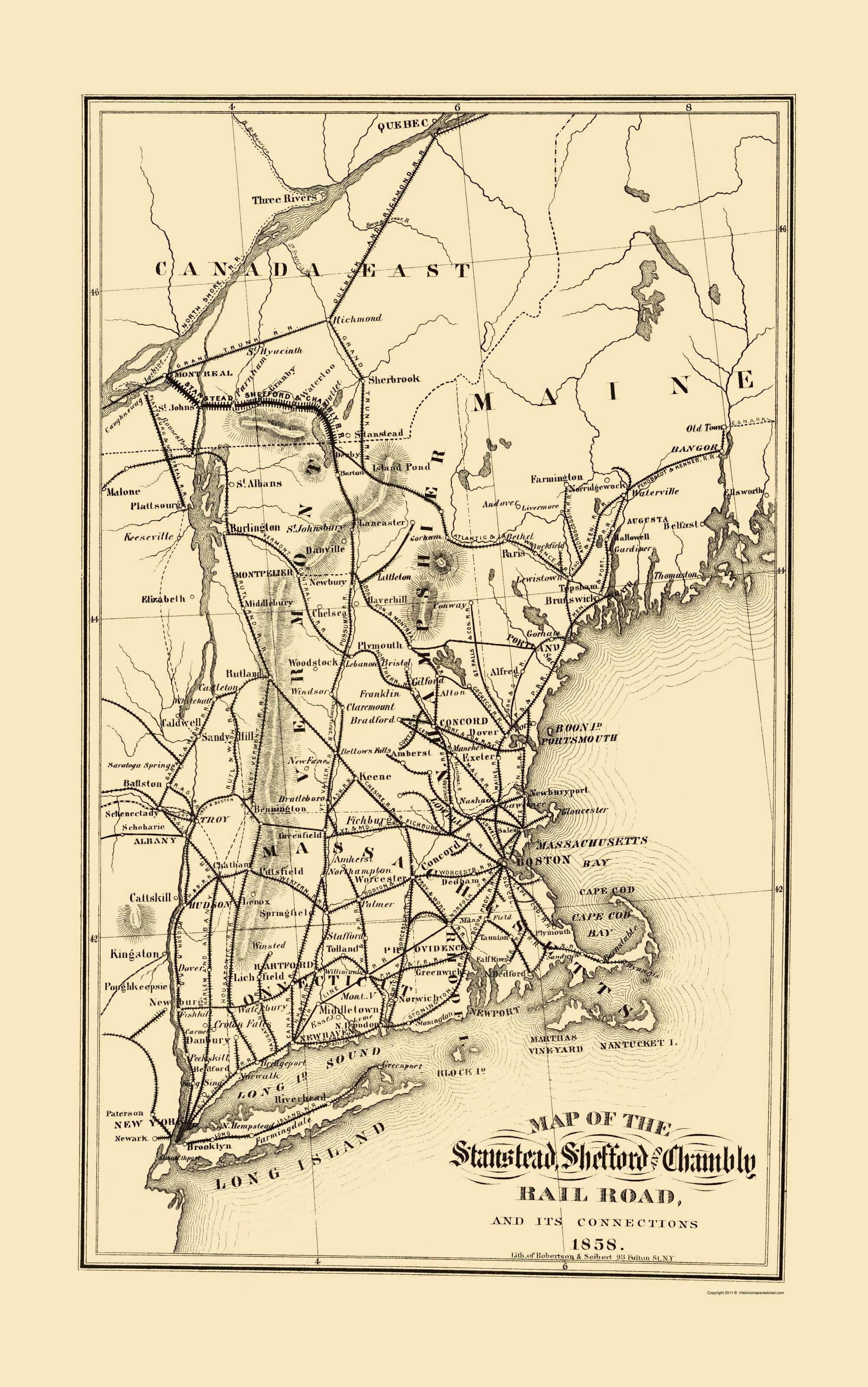 Railroad Map - Stanstead Shefford and Chambly Railroad - Robertson 1858 ...