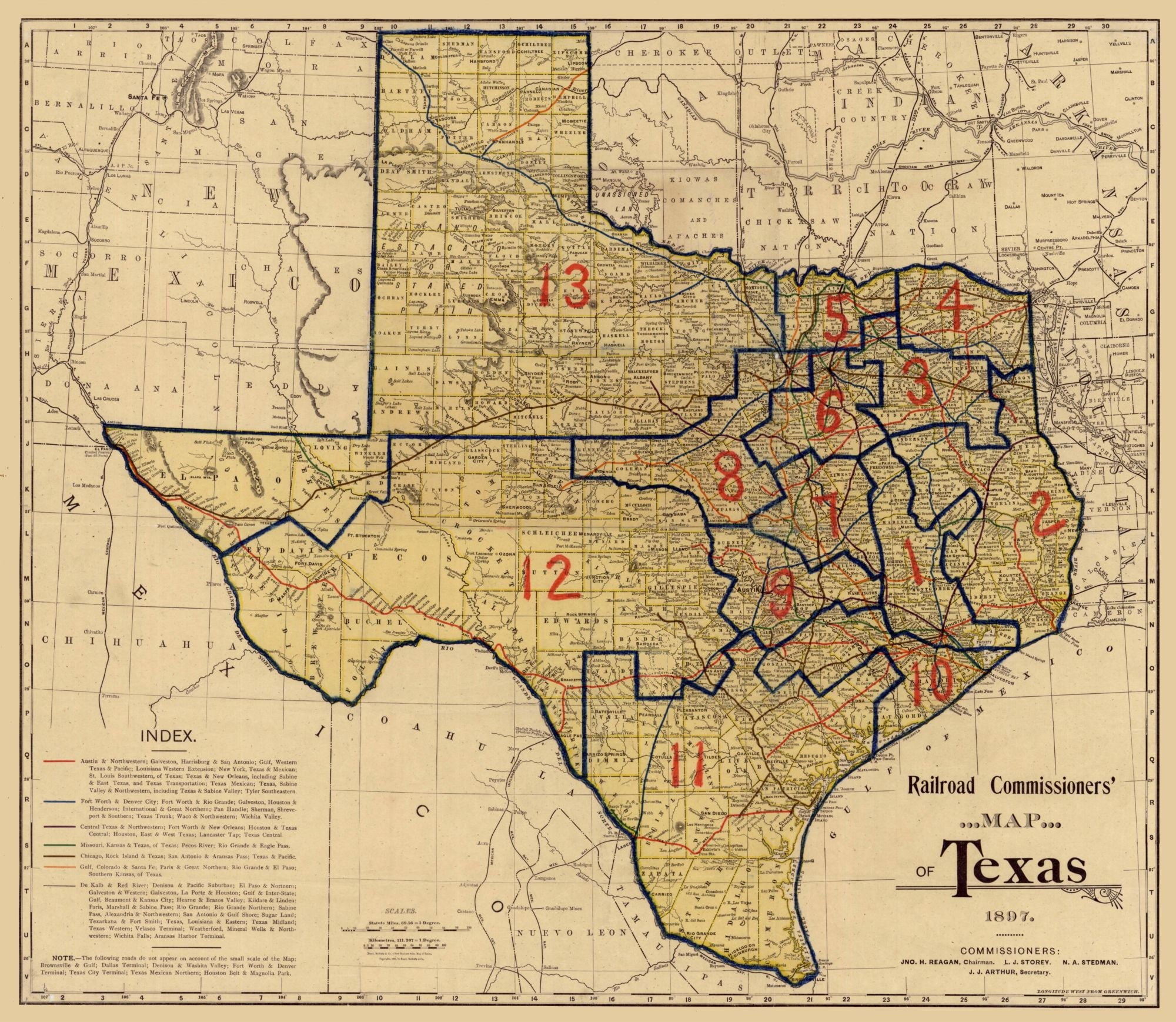 Railroad Map - Texas Railroad Commissioners - 1897 - 23 x 26.47 ...