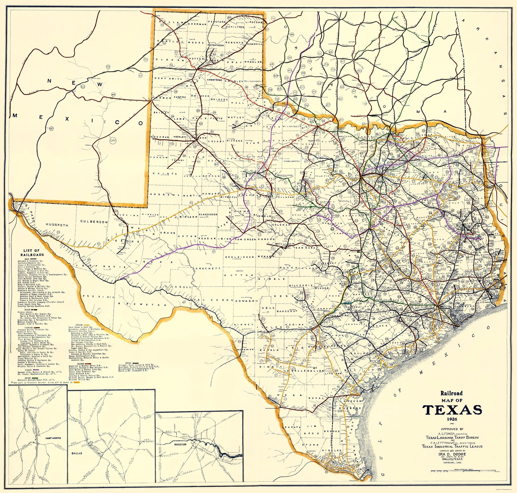 Railroad Map - Texas Railroads - Dodge 1926 - 23 x 24.11 - Vintage Wall ...