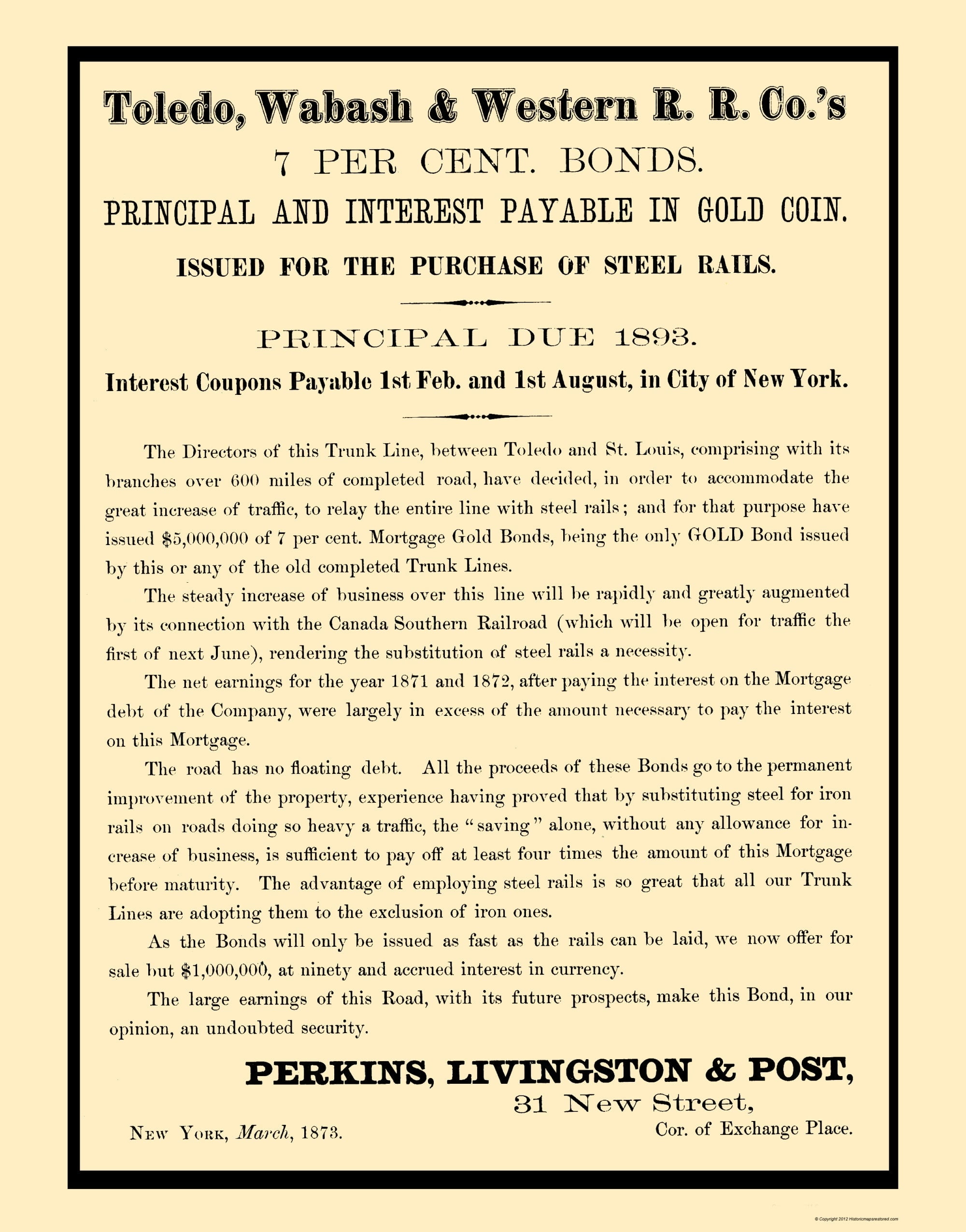 Railroad Map - Toledo Wabash and Western Railway 2 - Colton 1873 - 23 x ...