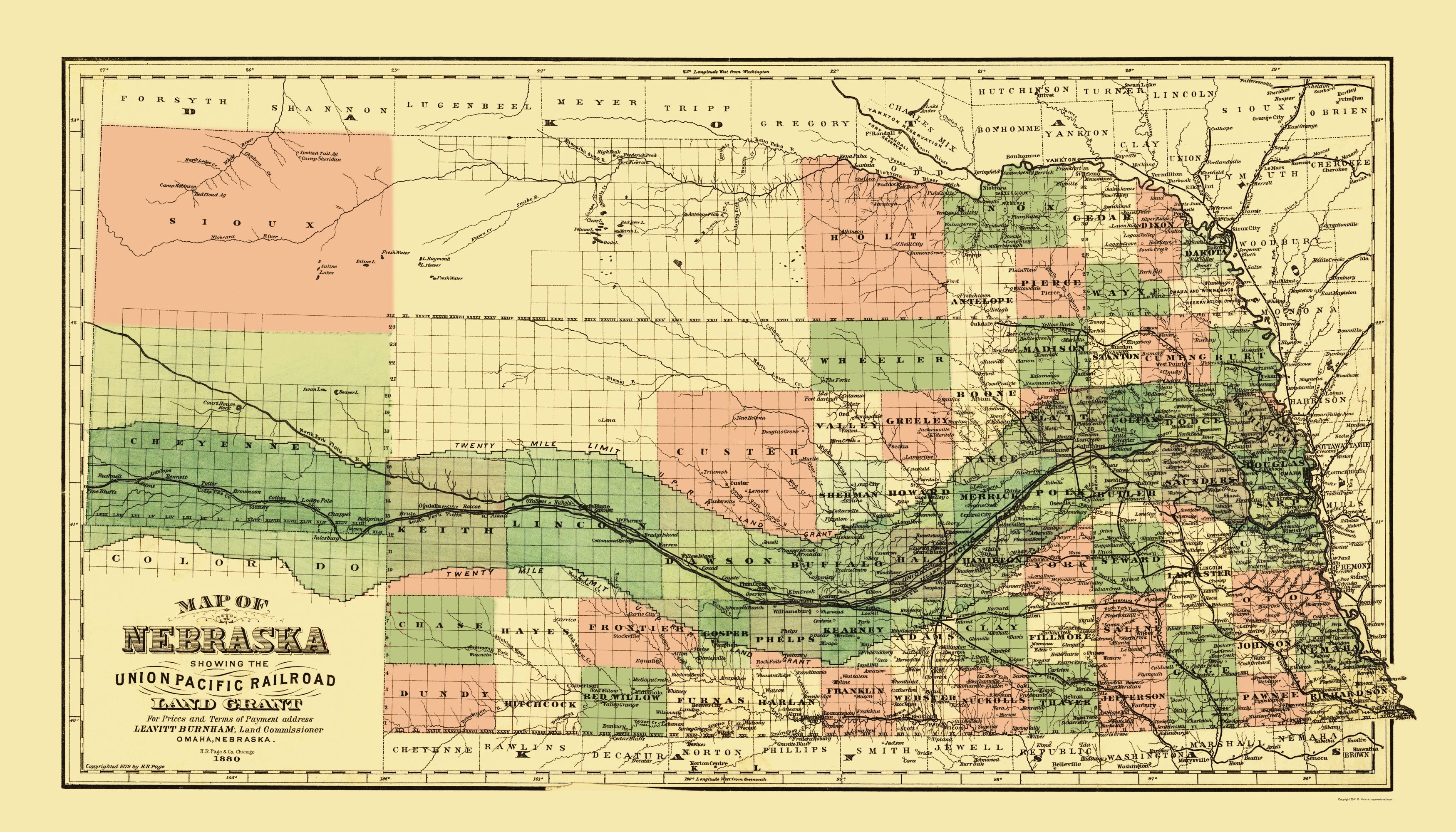 Railroad Map - Union Pacific Railroad Land Grant - Page 1880 - Vintage ...