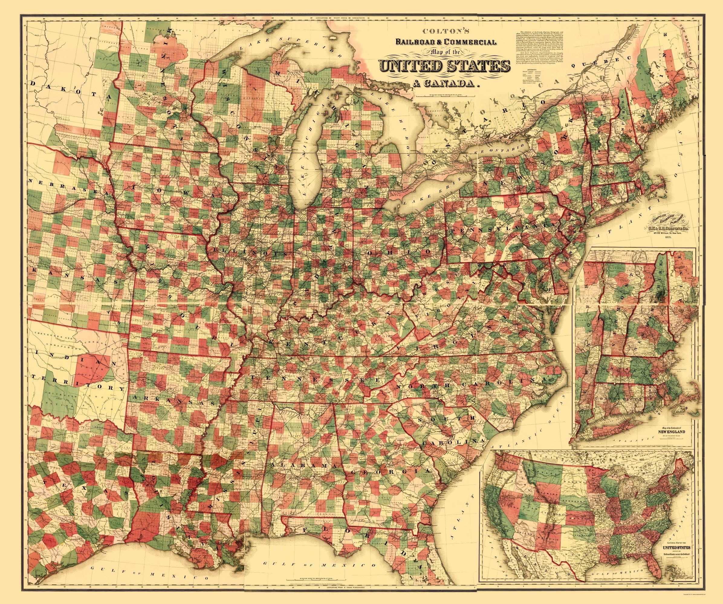 Railroad Map - United States Canada Railroads Commercial - Colton 1871 ...