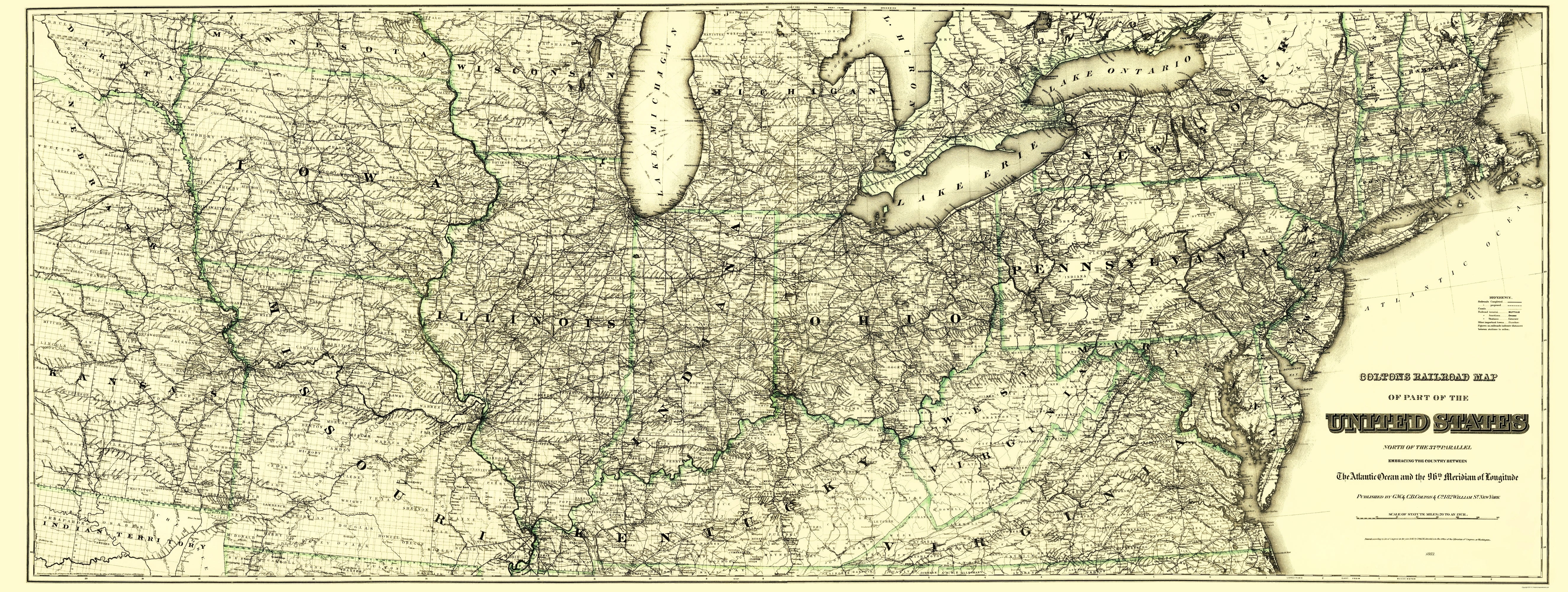 Railroad Map - United States Railroads 37th Parallel North - Colton ...