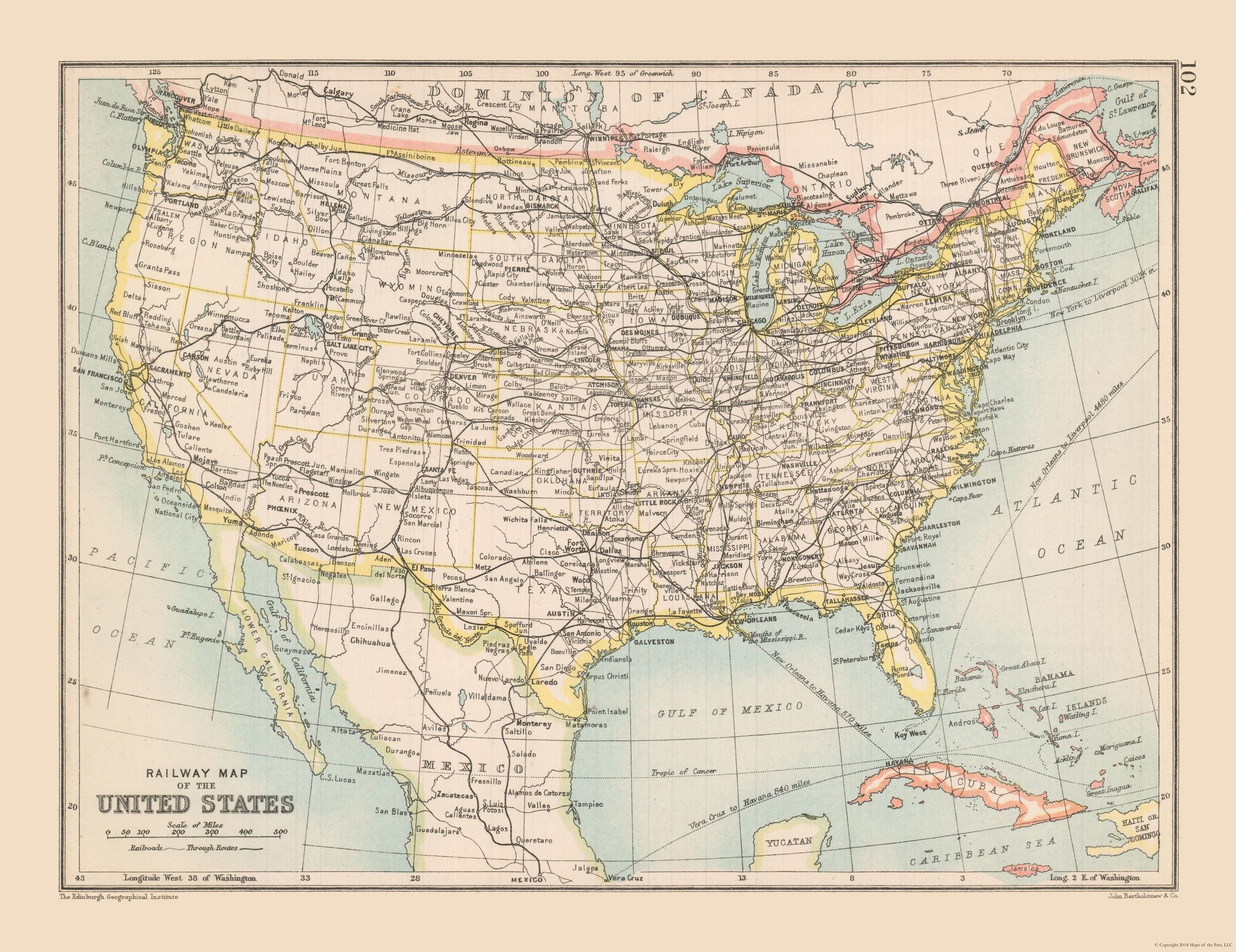 Railroad Map - United States Railway Map - Bartholomew 1892 - 29.87 x ...