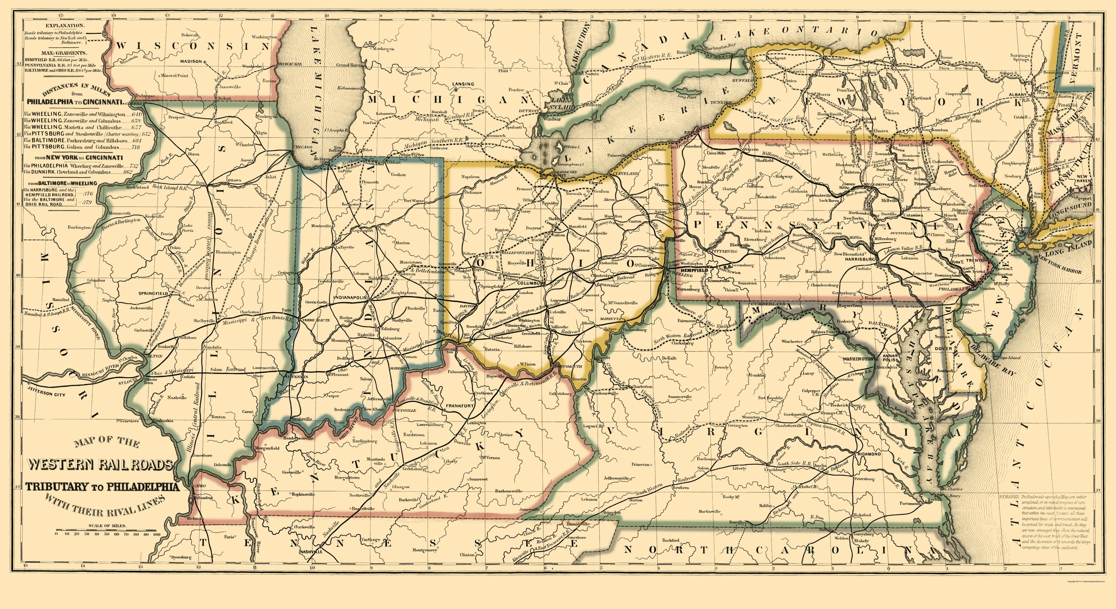 Railroad Map - Western Railroads Philadelphia Tributary - Williams 1851 ...