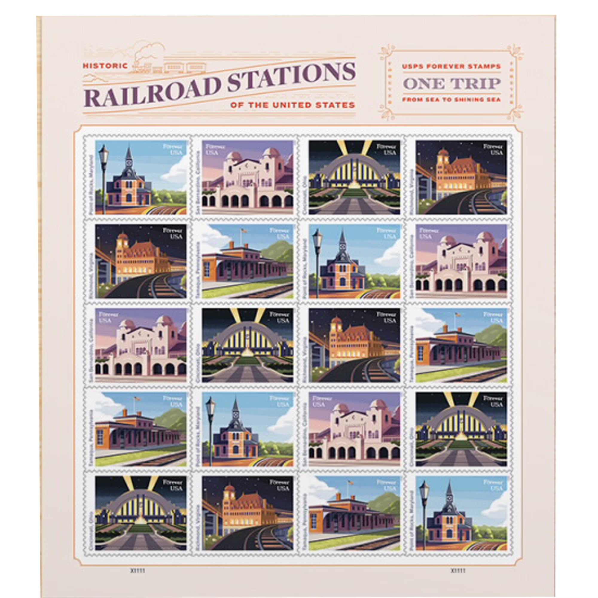 USPS Forever Stamps - Railroad Stations Theme, 20 Sheet, Ideal for ...