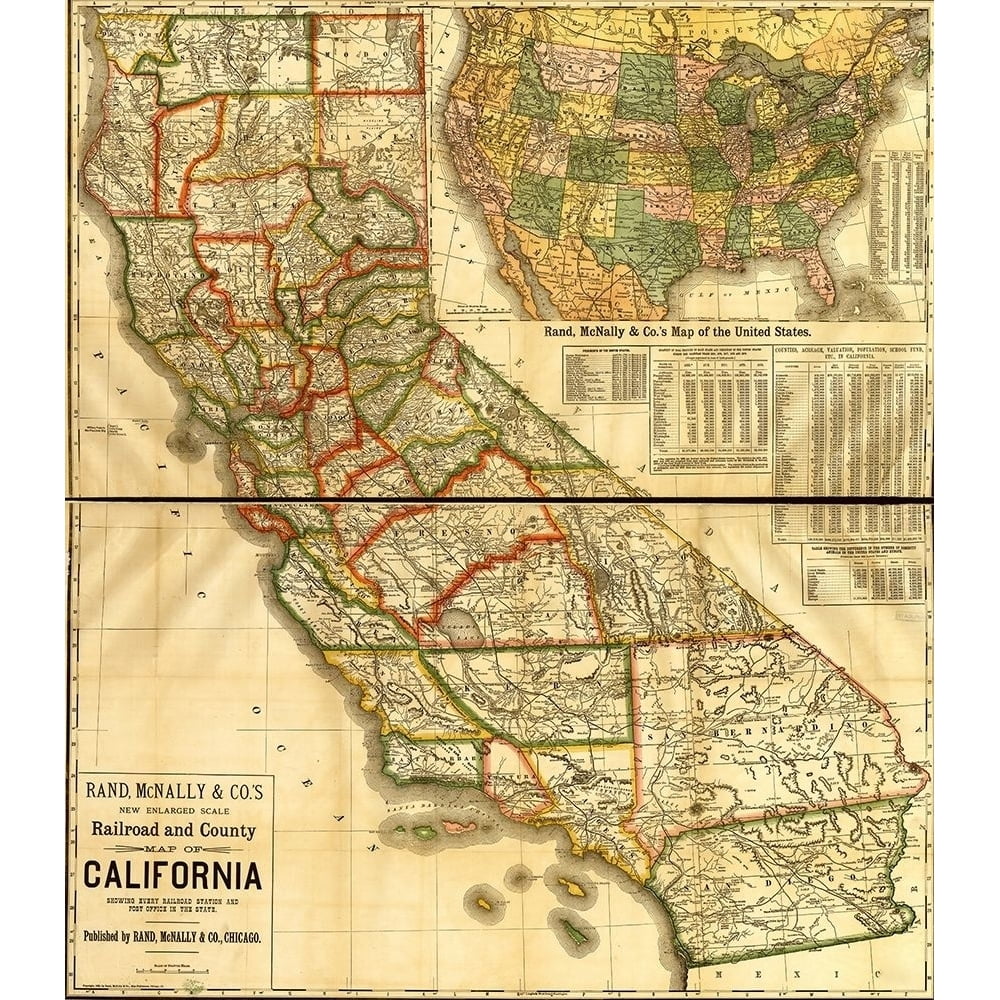 Railroad and county map of California showing every railroad station ...