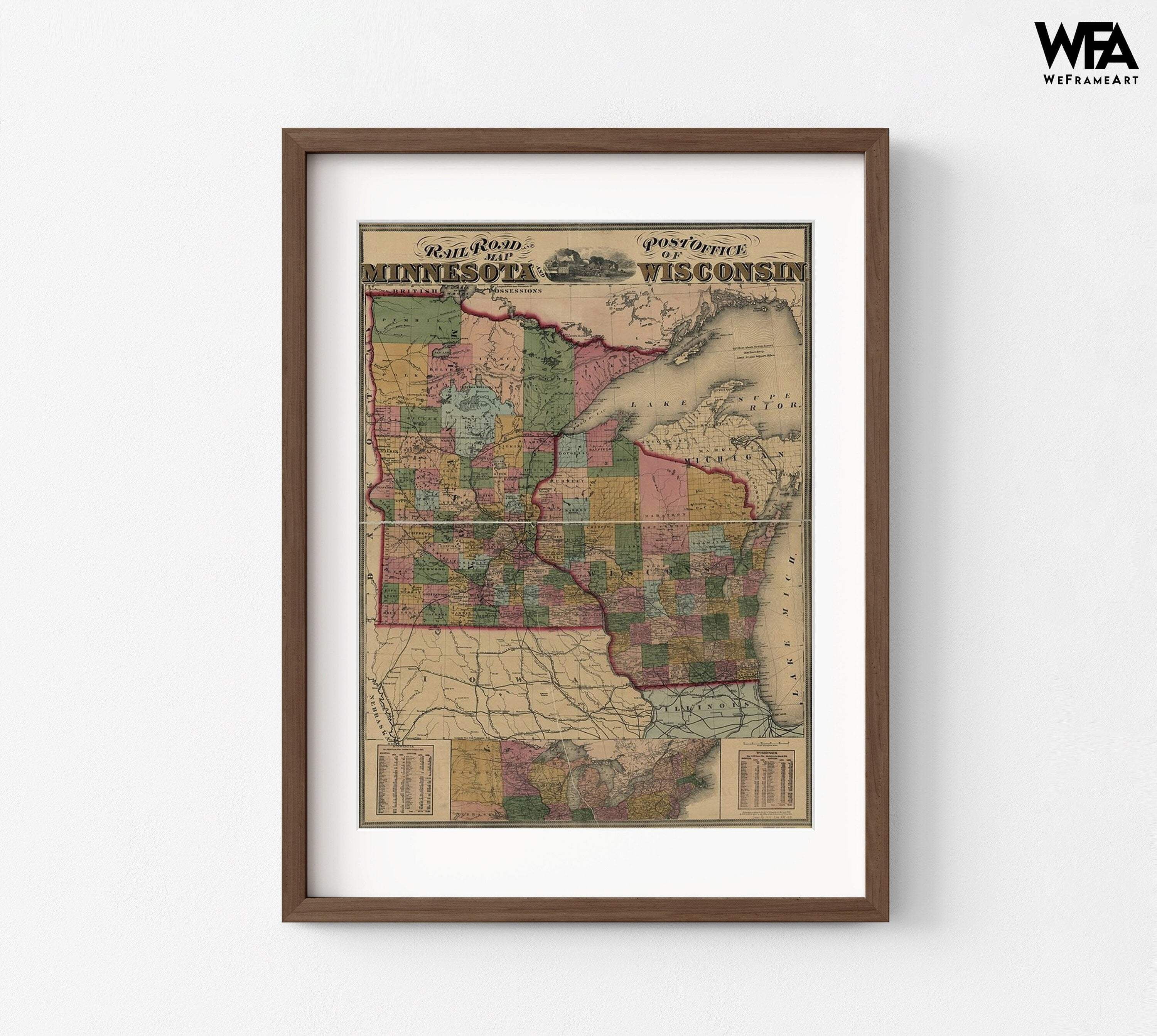 Railroad and post office map of Minnesota and Wisconsin 1871, Old ...