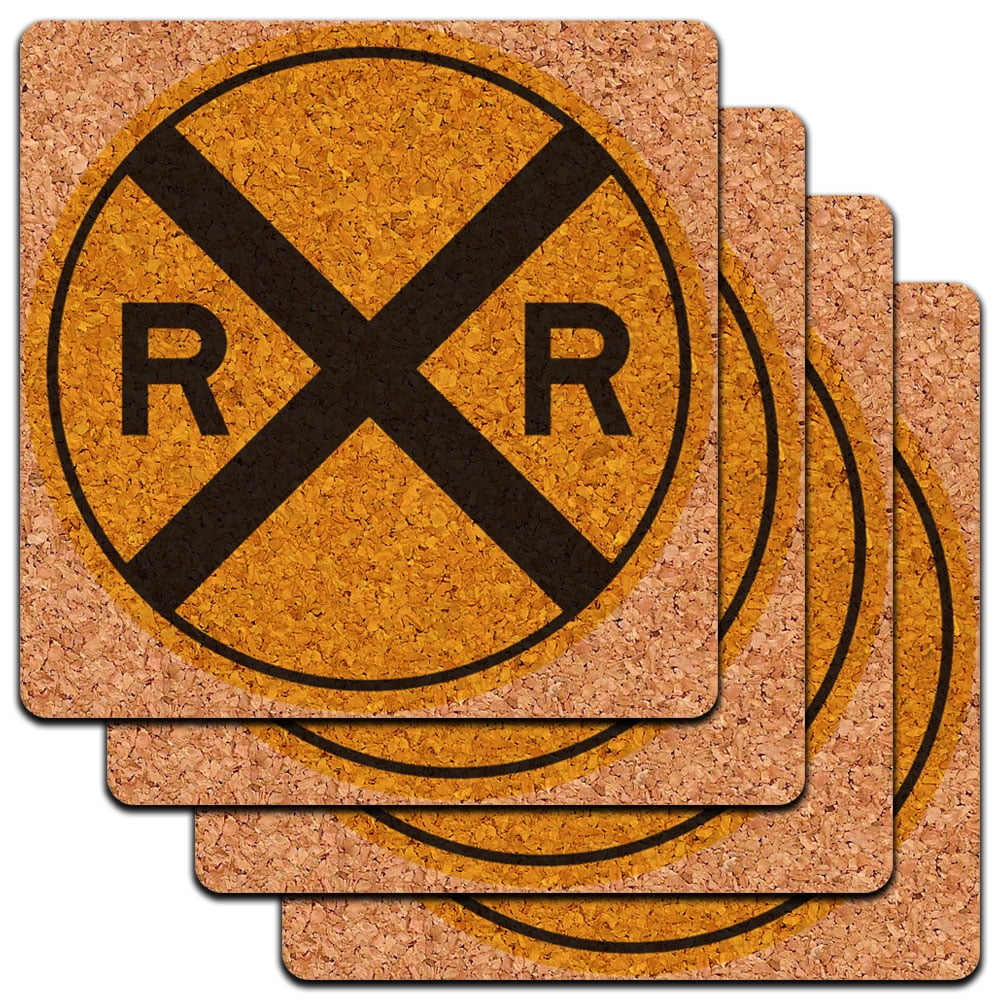 Railroad crossing Traffic Sign Train Low Profile Cork Coaster Set ...