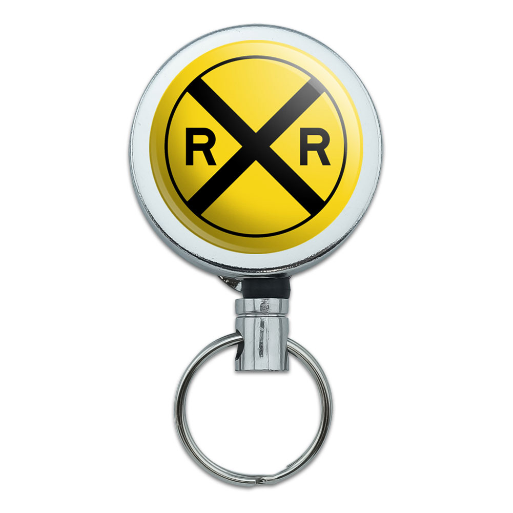 Railroad crossing Traffic Sign Train Retractable Belt Clip Badge Key ...