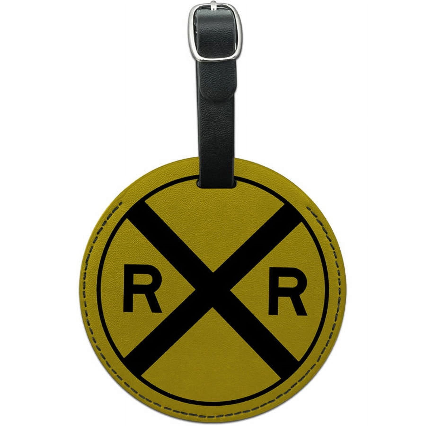 Railroad crossing Traffic Sign Train Round Leather Luggage ID Tag ...