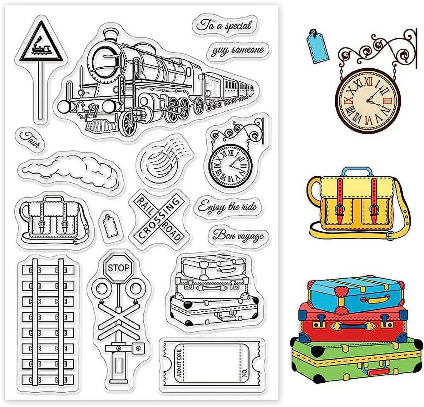 Railway Sign Silicone Clear Stamps with Train Shape for Card Making DIY ...