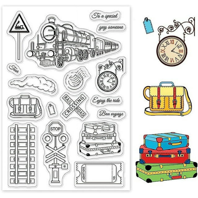 Railway Sign Silicone Clear Stamps with Train Shape for Card Making DIY ...