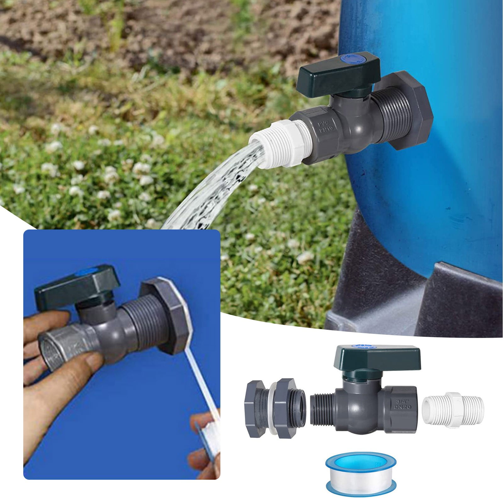 Rain Barrel Diverter With Bulkhead Connector Hose Faucet Adapter 3/4 ...
