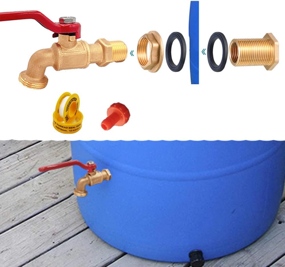 Rain Barrel Spigot Kit, Brass Water Faucet for Bucket, Tanks, Tubs ...