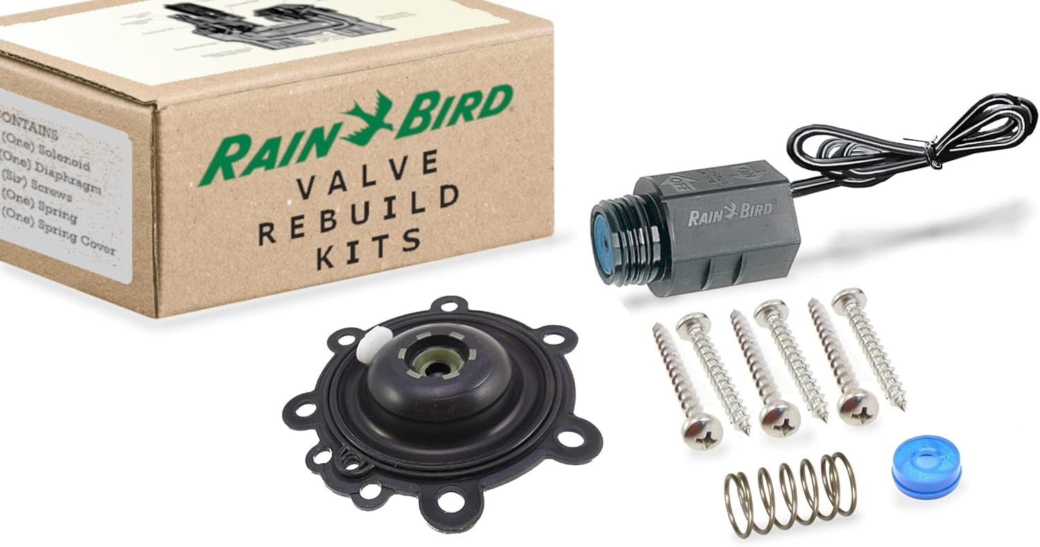 Rain Bird 100-DVF Series Valve Rebuild Kit w/Diaphragm Repair Kit & Replacement Solenoid, black ...