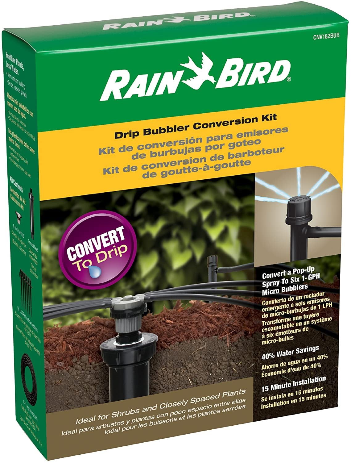 Rain Bird CNV182MBS Drip Irrigation Sprinkler Conversion Kit, 1800 Pop-Up to 6 Drip Micro ...