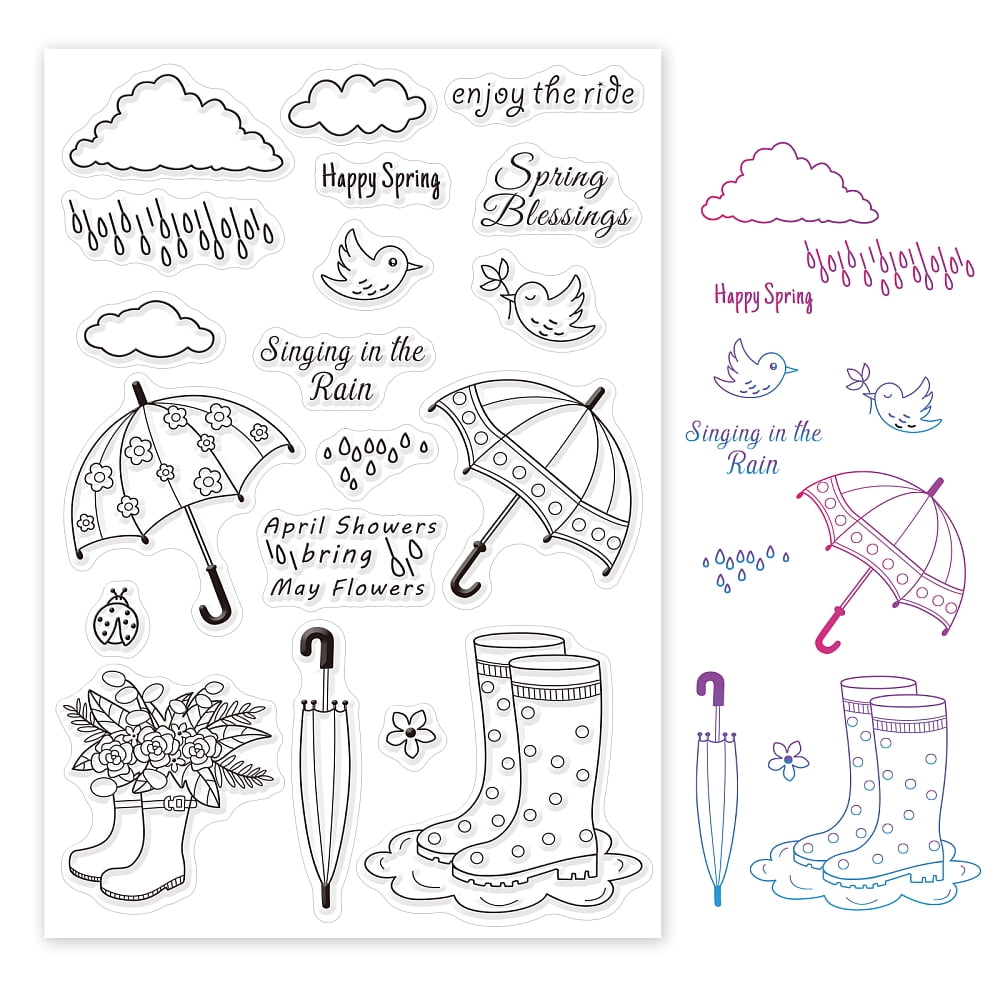 Rain Boots and Umbrella Silicone Clear Stamps Cloud Raindrops ...