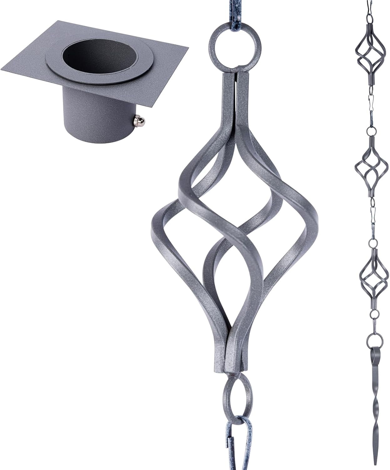 Rain Chain Bird Cage Set 8.5Ft, Wrought Iron Rain Chains for Gutters ...