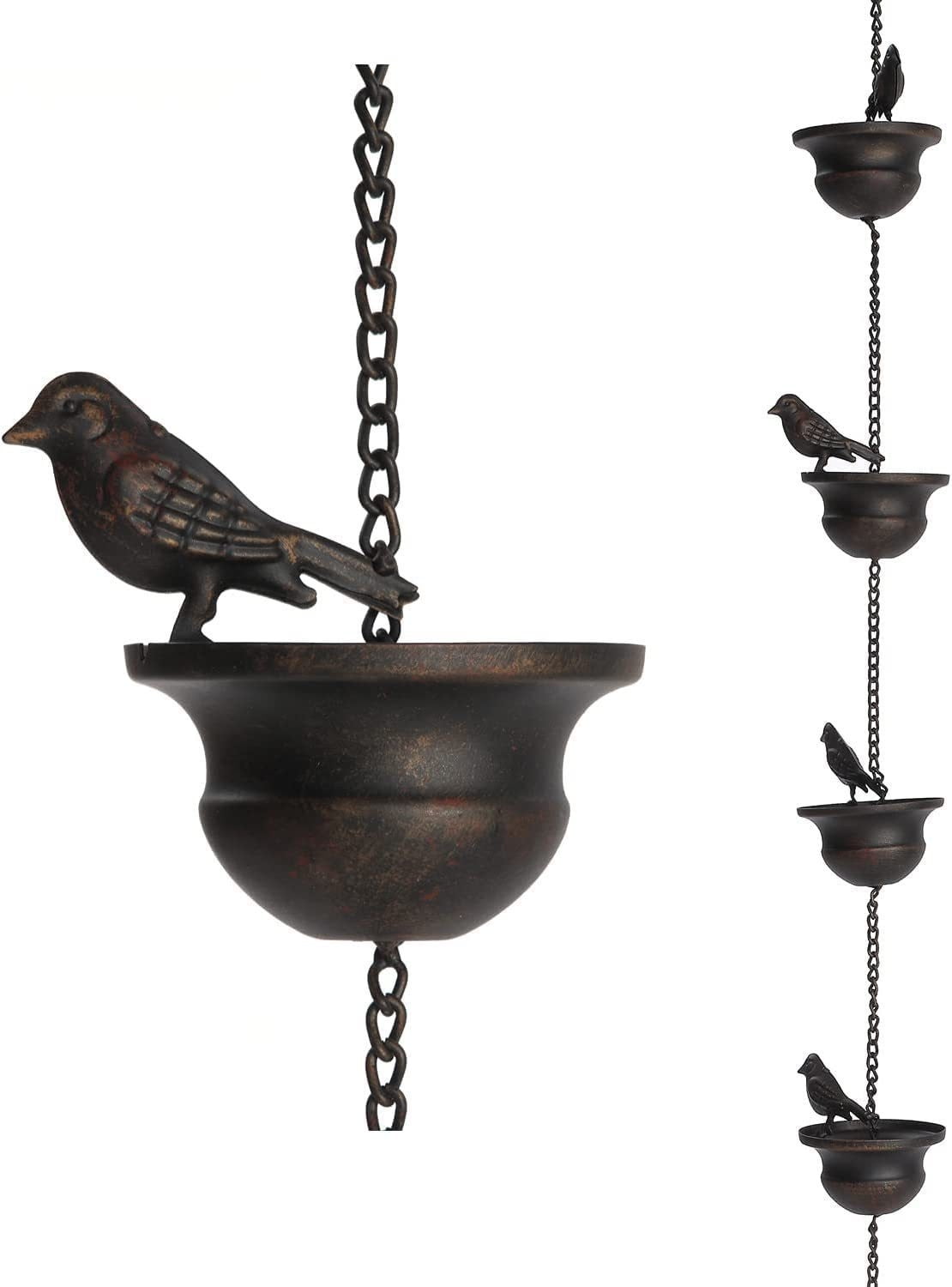 PIMOXV 8.5ft Copper Plated Rain Chain, Gutter Downspout Alternative, 12 ...