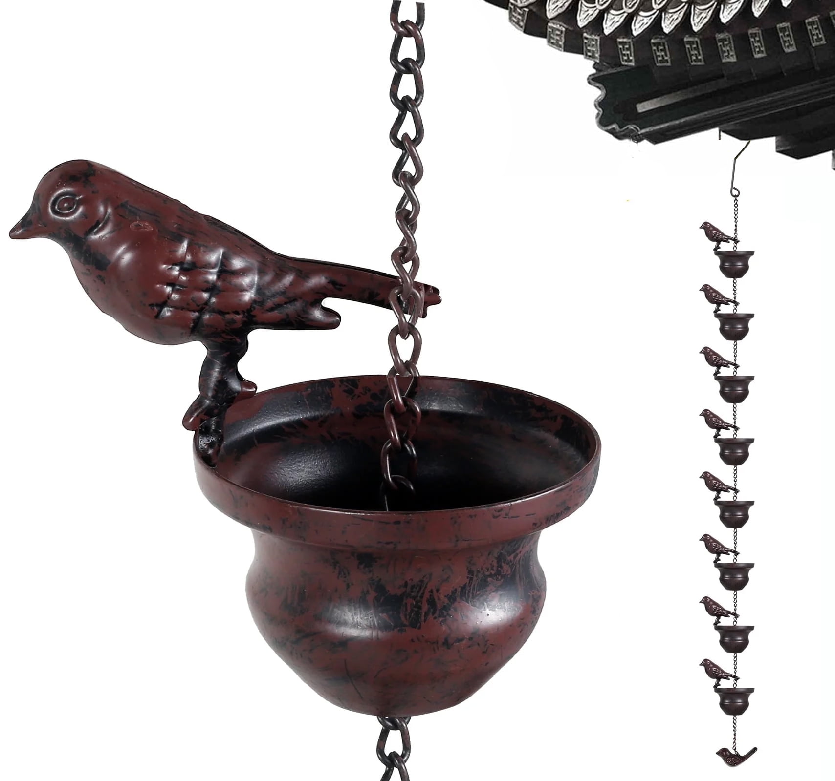 Teencool Copper Plated Rain Chain Set, 8.5ft, 8 Cups, Gutter and ...