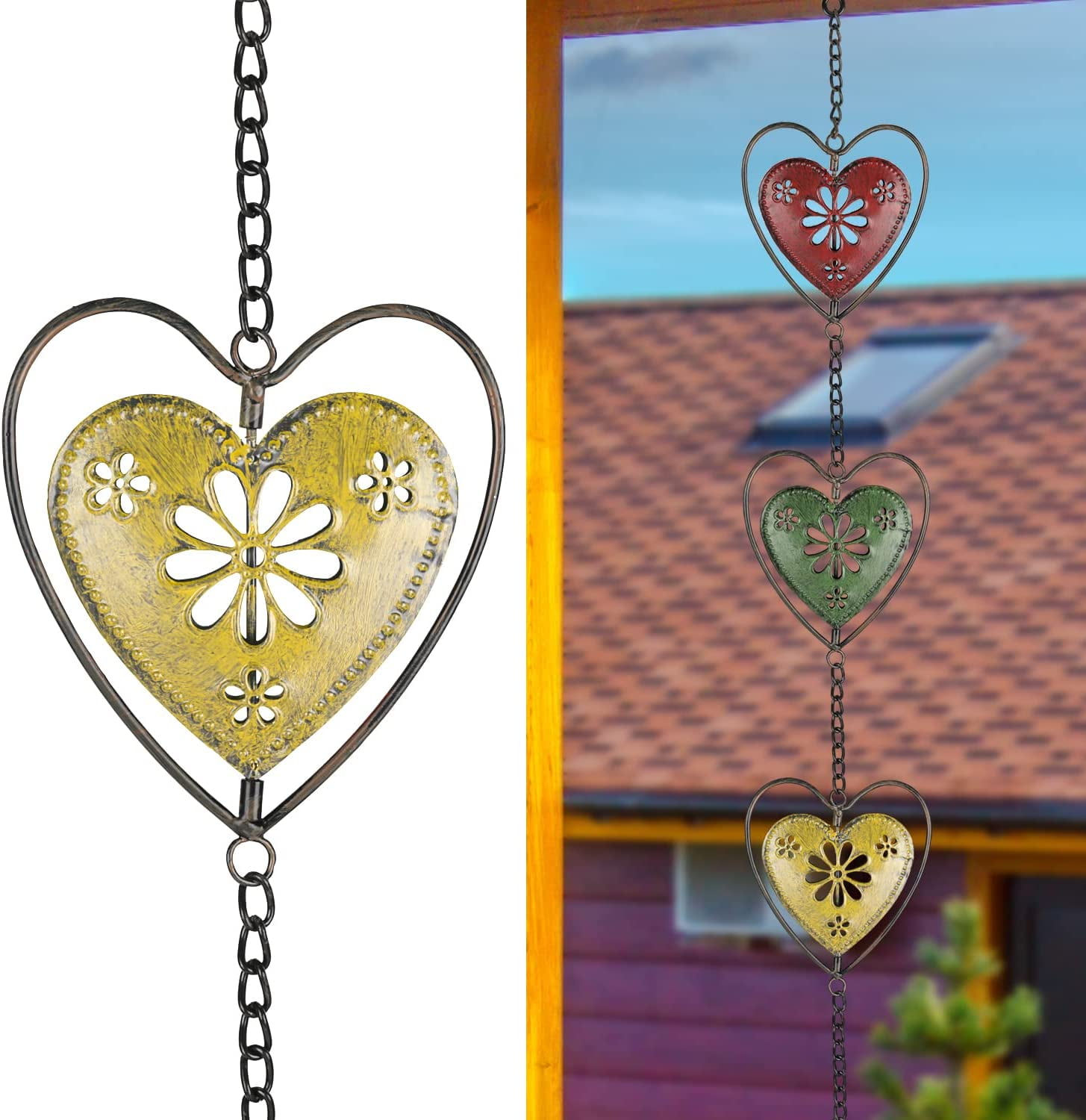 Rain Chains 8.5 Ft, Downspout Gutter Diverter Outside Love Heart ...