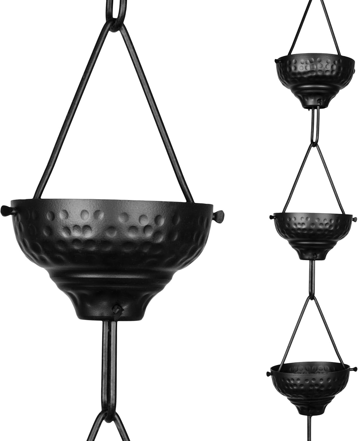 Rain Chains Aluminum Eastern Hammered Cup Rain Chain, 8.5 Ft Black ...