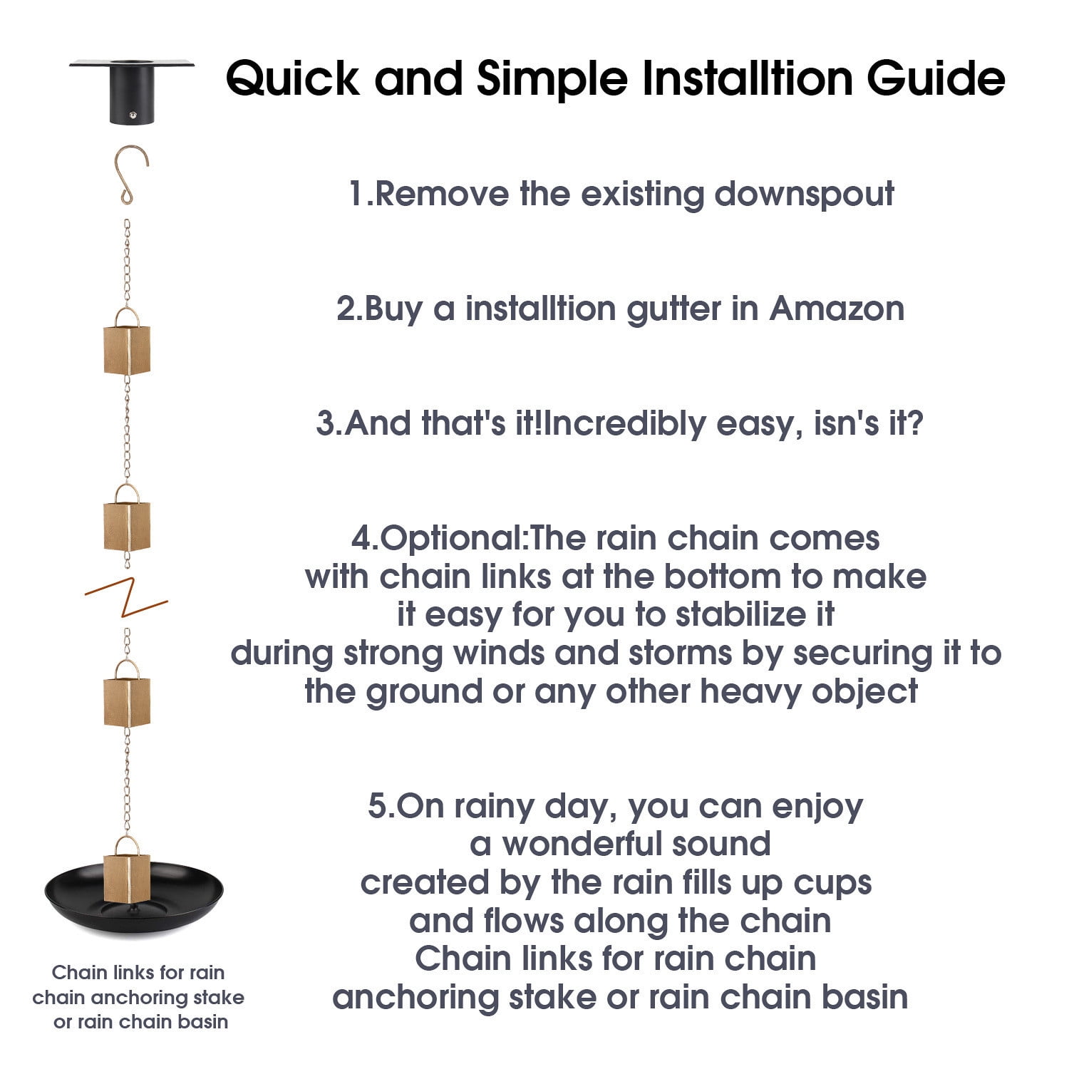 Rain Chains Direct - Square Link Rain Chain - 8.5 FT - Durable Gold ...
