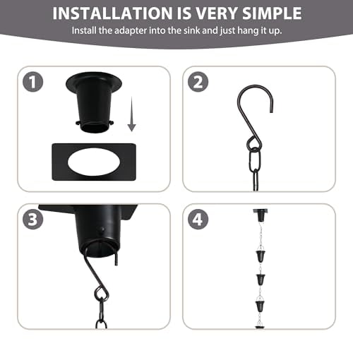 Rain Chains for Gutters with Gutter Adapter, Aluminum Hammered Long Cup ...