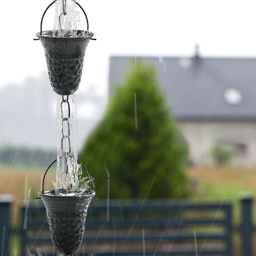 Rain Chains for Gutters with Gutter Adapter, Aluminum Hammered Long Cup ...