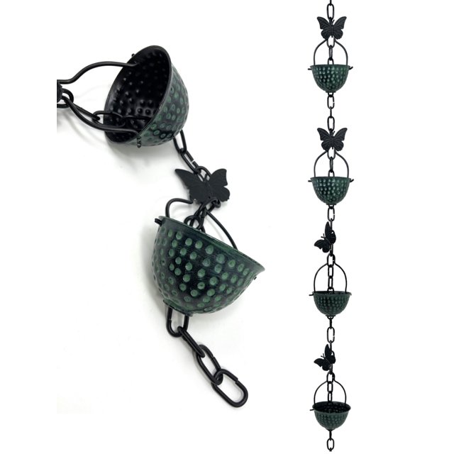 Rain Chains by JASINC 8.5 ft Butterfly Bell Rain Chain Patina, Water ...