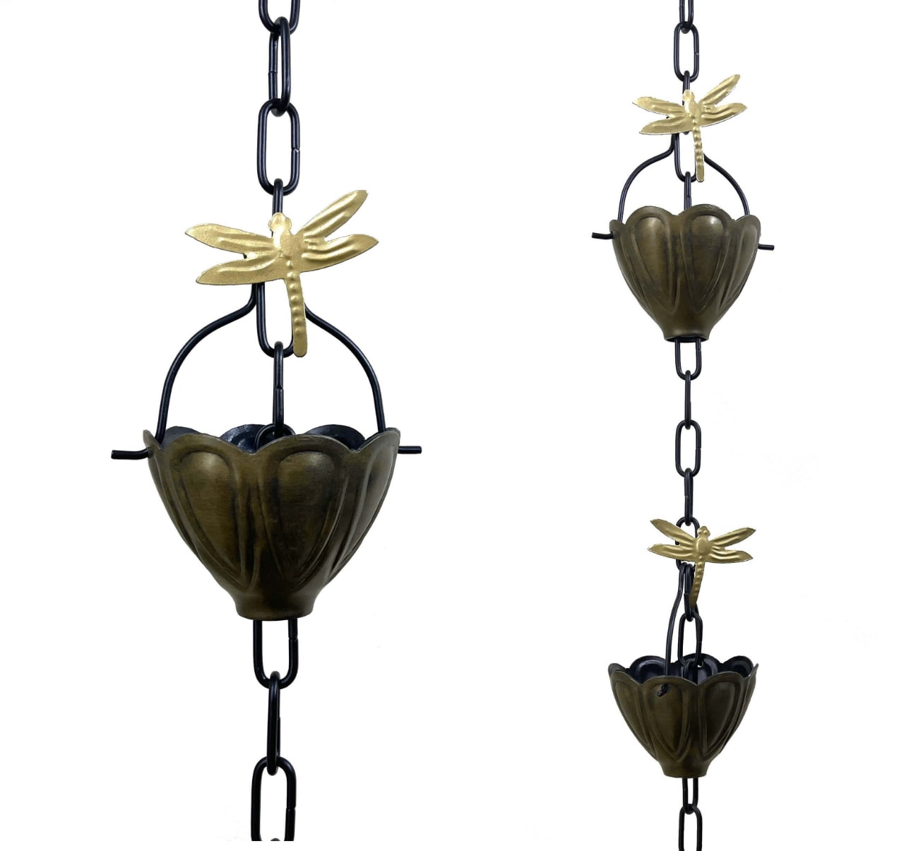 Rain Chains by JASINC 8.5 ft Dragonfly Rain Chain Antique Brass, Water ...
