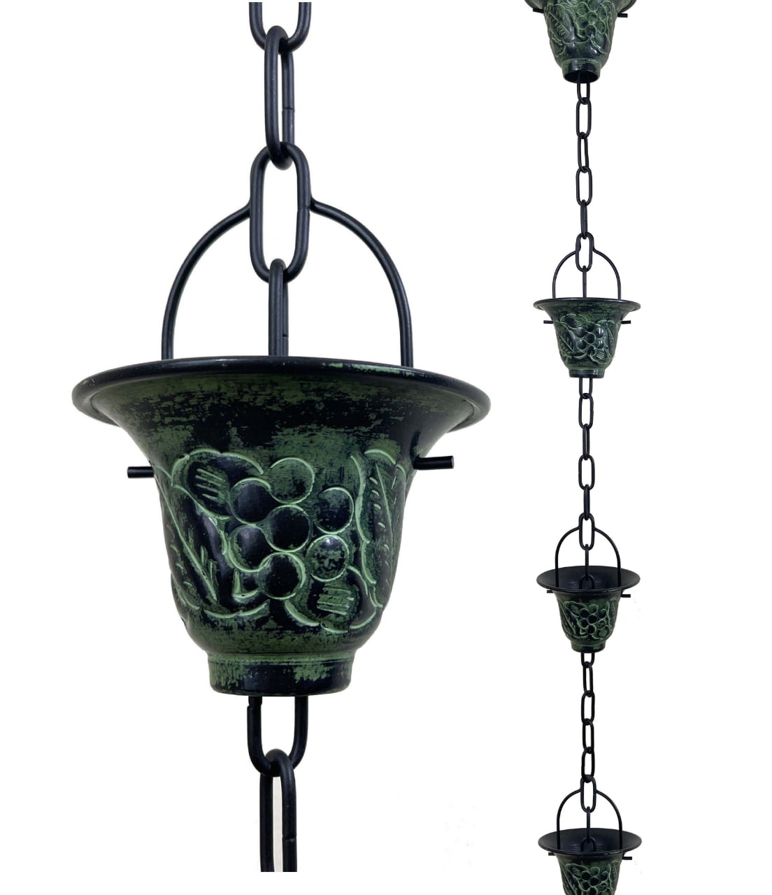 Rain Chains by JASINC 8.5 ft Grape Leaf Rain Chain Green Patina, Water ...