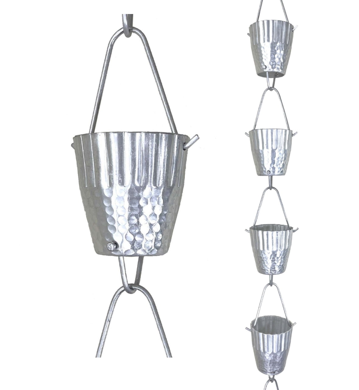 Rain Chains by JASINC 8.5 ft Ruffle Rain Chain Hammered White, Water ...