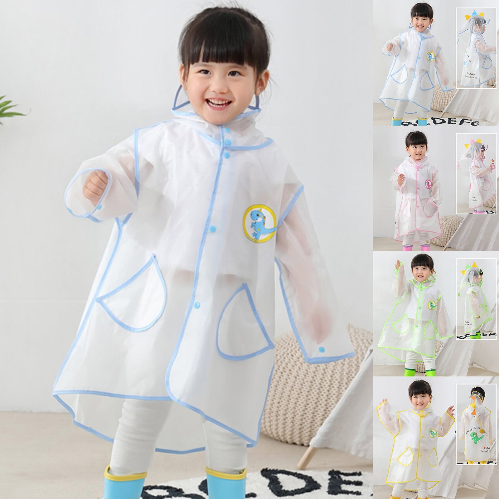 Rain Coat Children Raincoat Cute Cartoon Baby Transparent Fashion Wrapped Eva Raincoat Blue ...