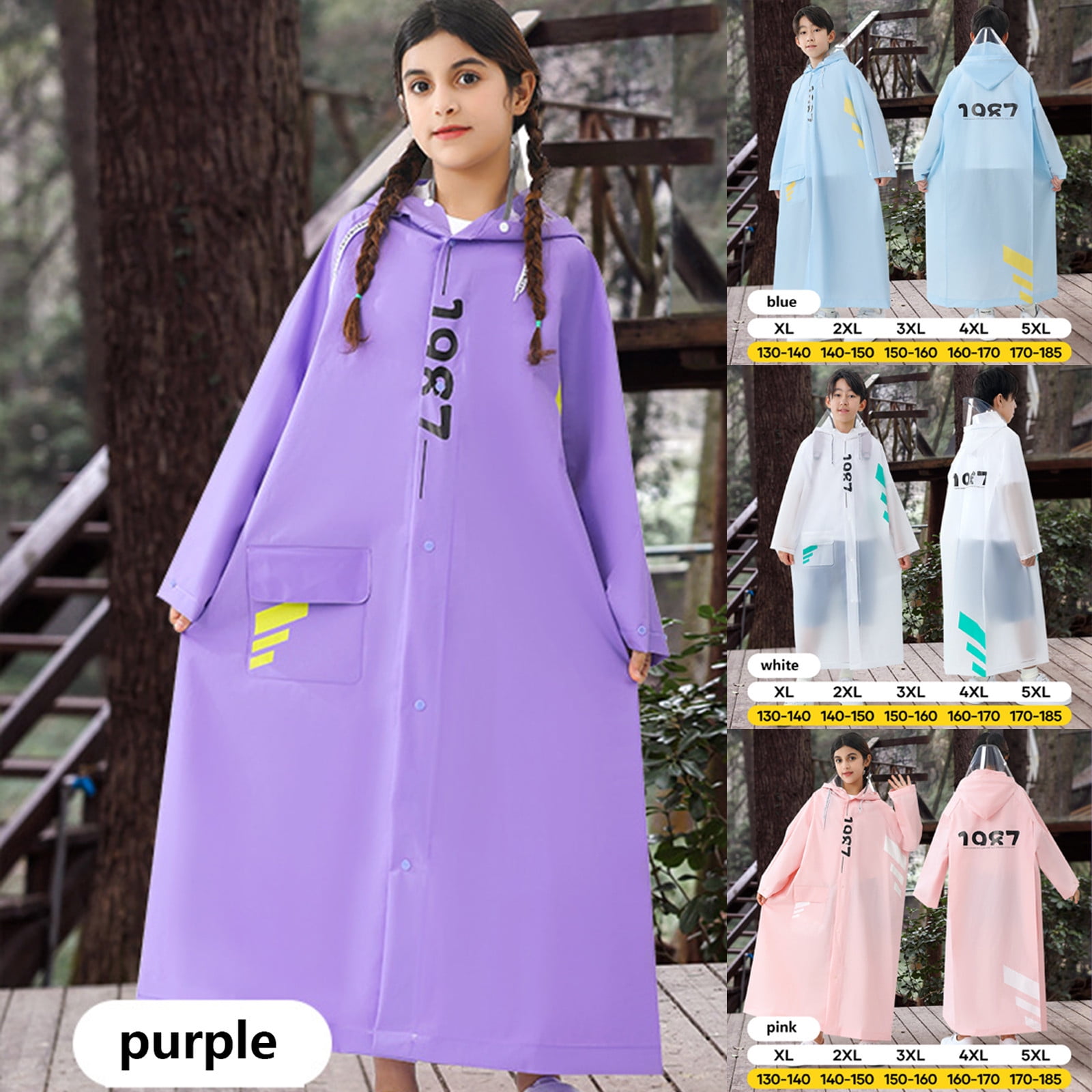 Rain Coat Children'S Hidden Backpack Riding Raincoat Long Large School Clear Rain Ponchos 10-12 ...