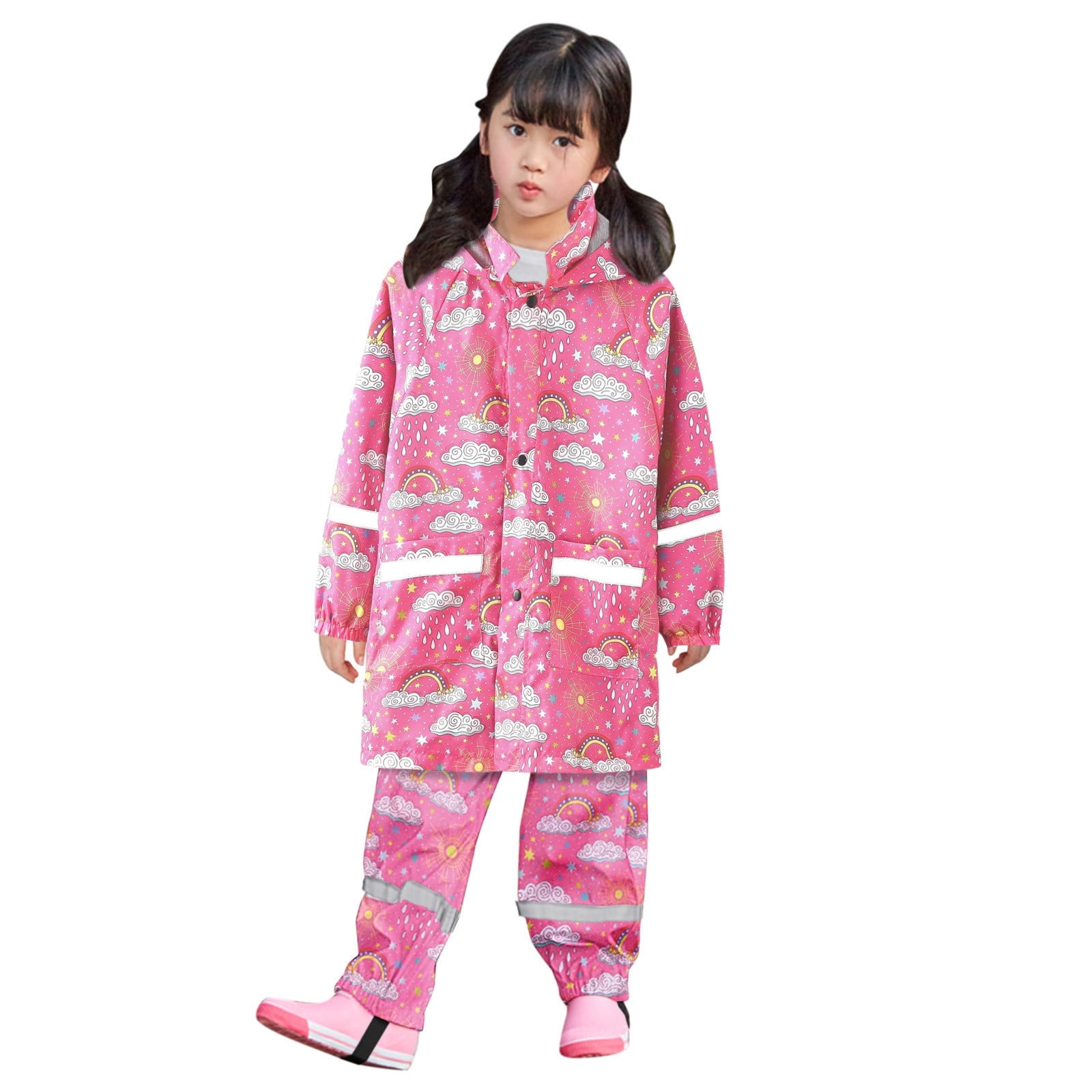 Rain Coat Children'S Printed Button Rain Jacket Hooded Windproof ...