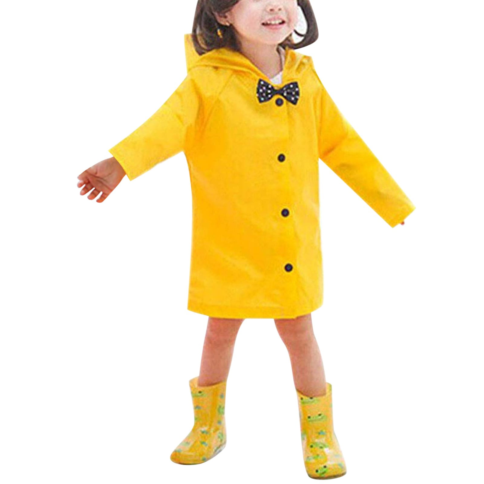 Rain Coat Kids Hooded Button Down Long Jacket Bow Rainwear Raincoat ...