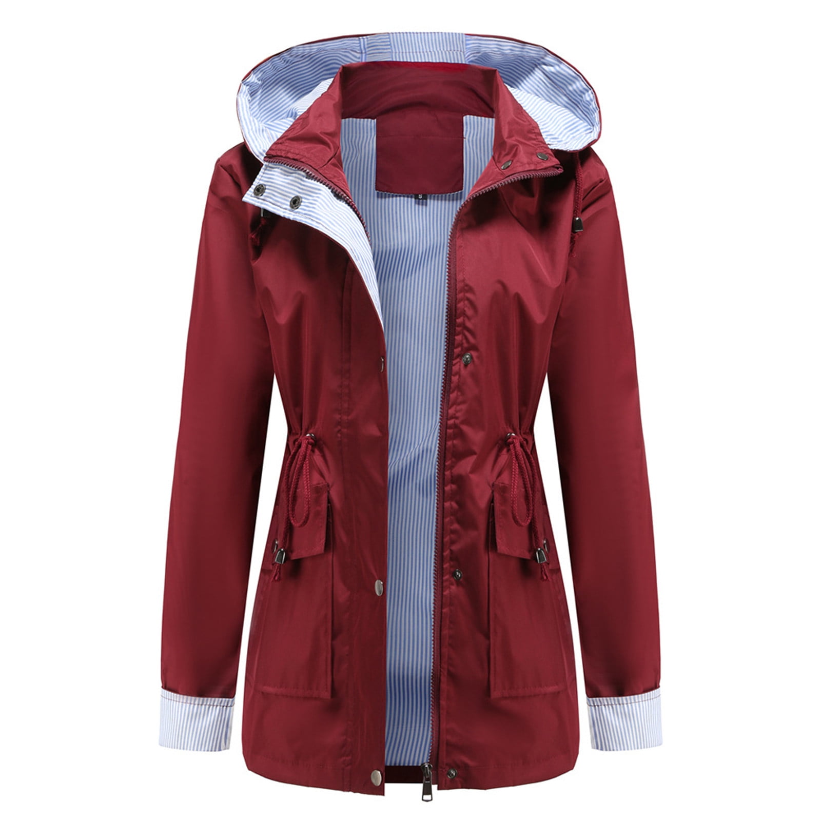 Rain Coat for Women Waterproof With Removable Hood Lightweight Fall ...