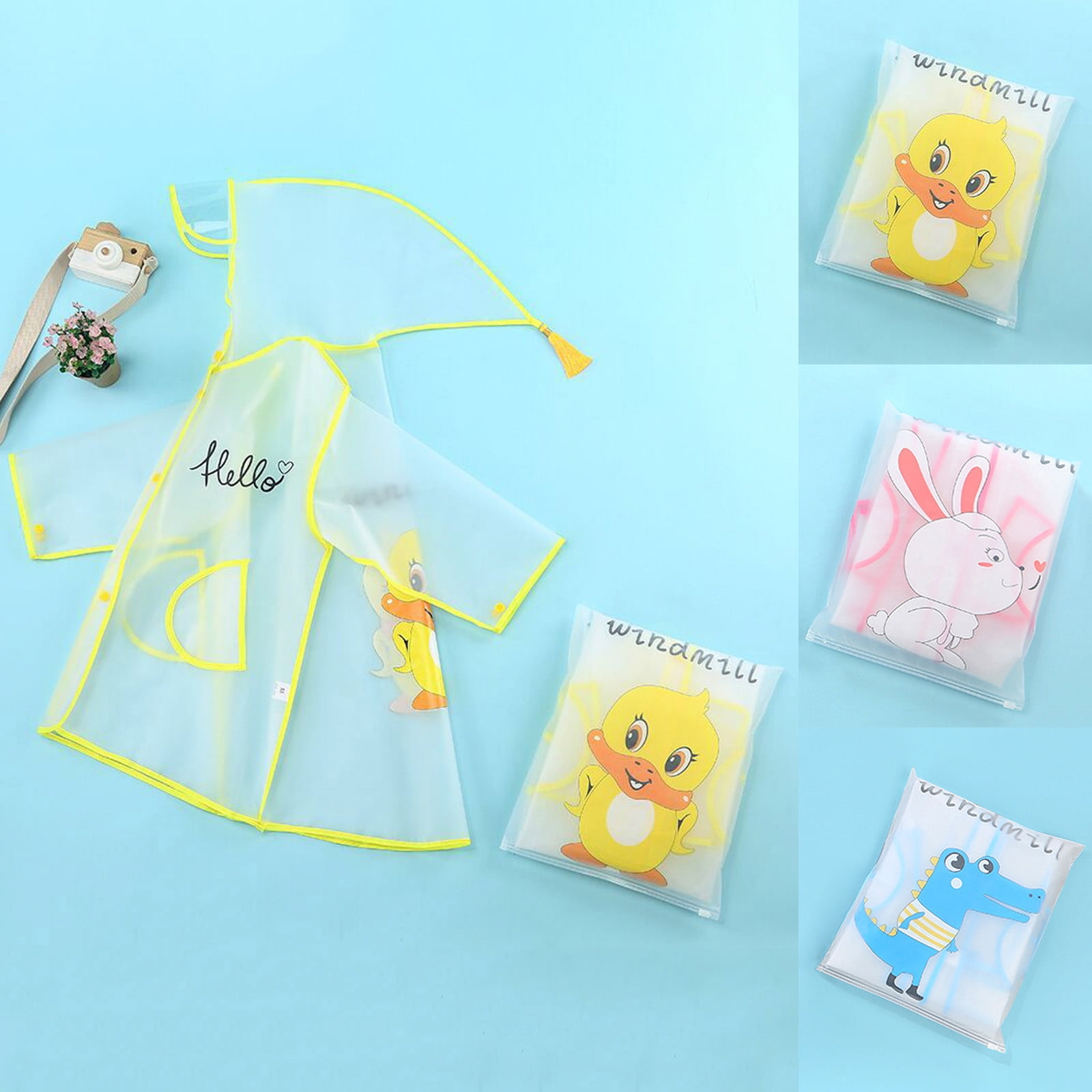 Rain Coats Children'S Raincoat Boy Girl Cartoon Rabbit Pattern Eva Transparent With Hat Fashion ...