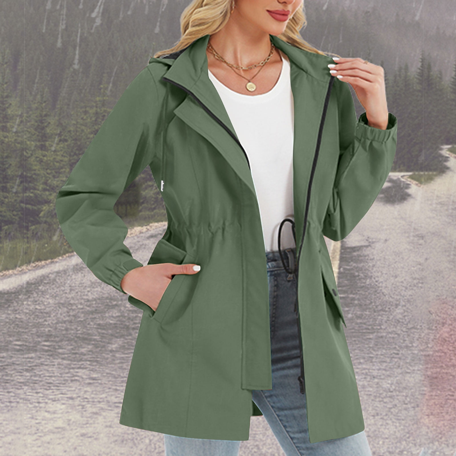 Rain Coats for Women, Ladies' Outdoor Sports Waterproof Drawstring ...