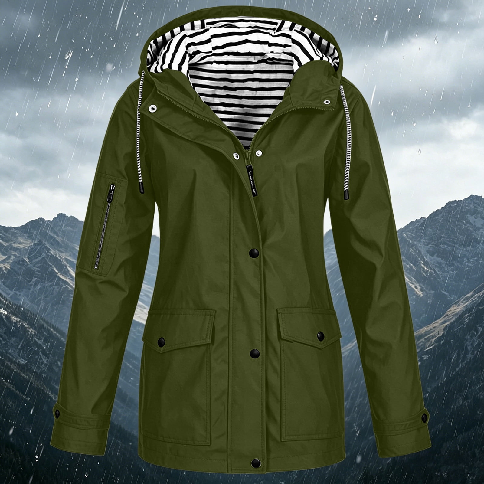 Rain Coats for Women Hooded Waterproof Outercoat Belted Trench Raincoat ...