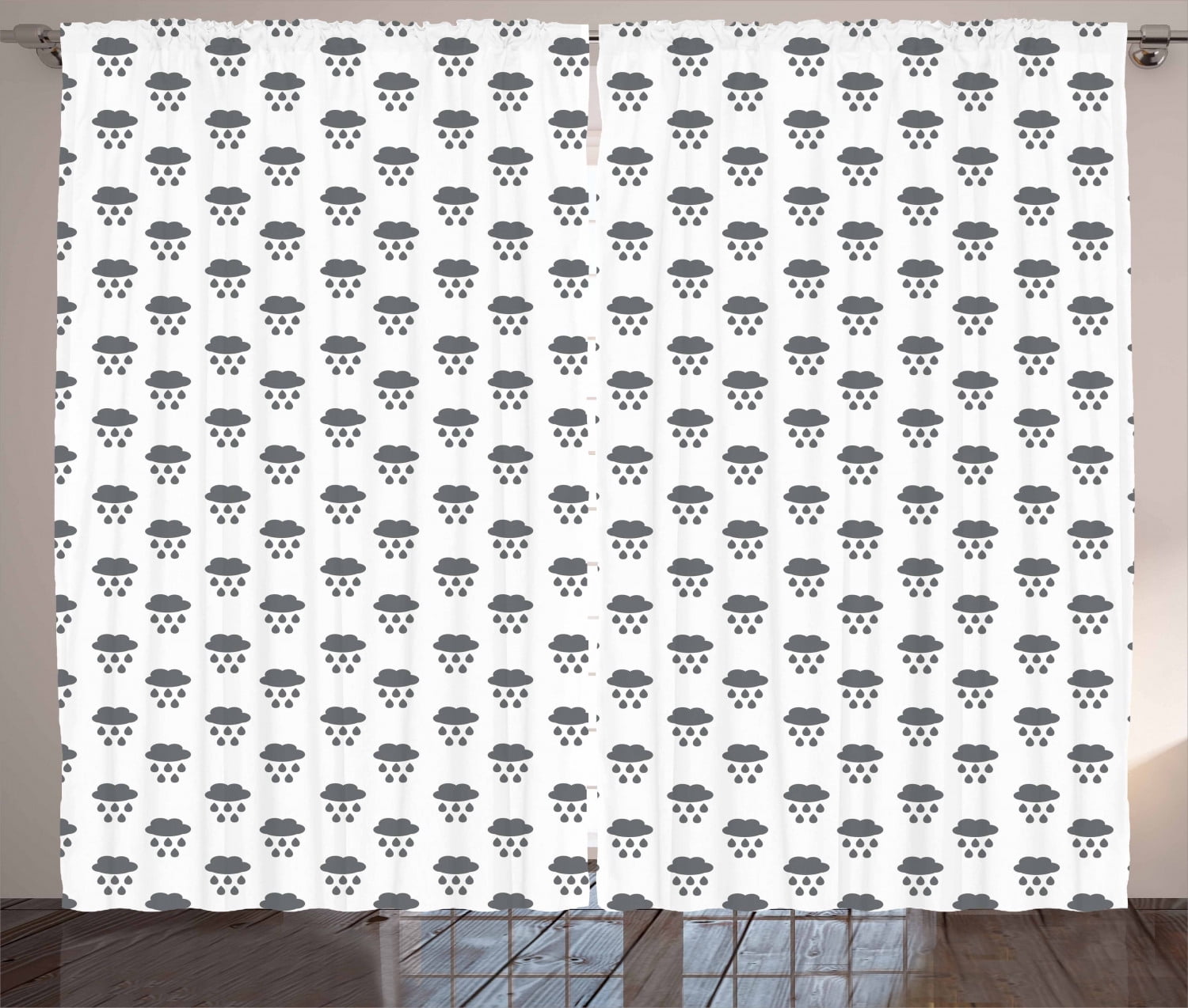 Ambesonne Rain Curtains 2 Panel Set, Rainy Autumn Clouds Theme, 108" x ...