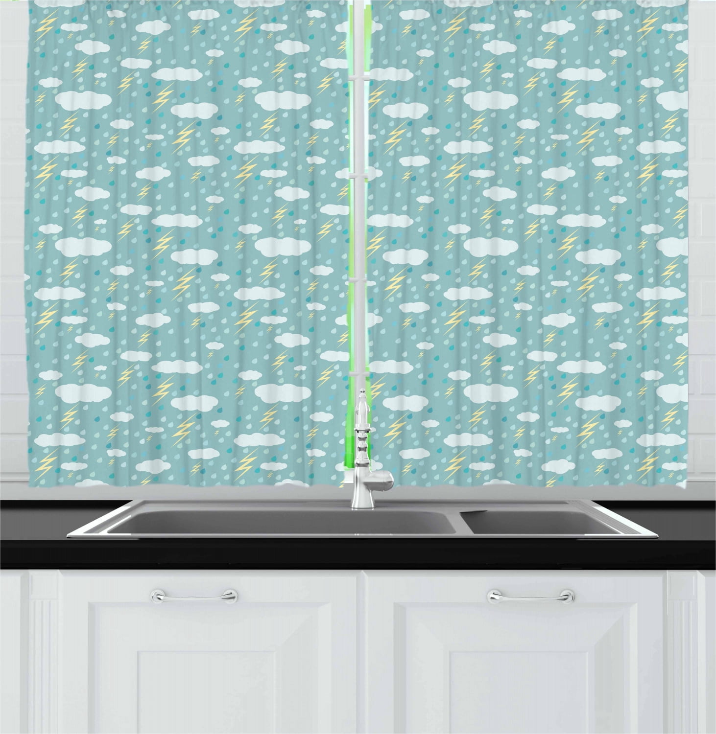 Rain Curtains 2 Panels Set, Bad Weather with Thunderstorm and Raining ...